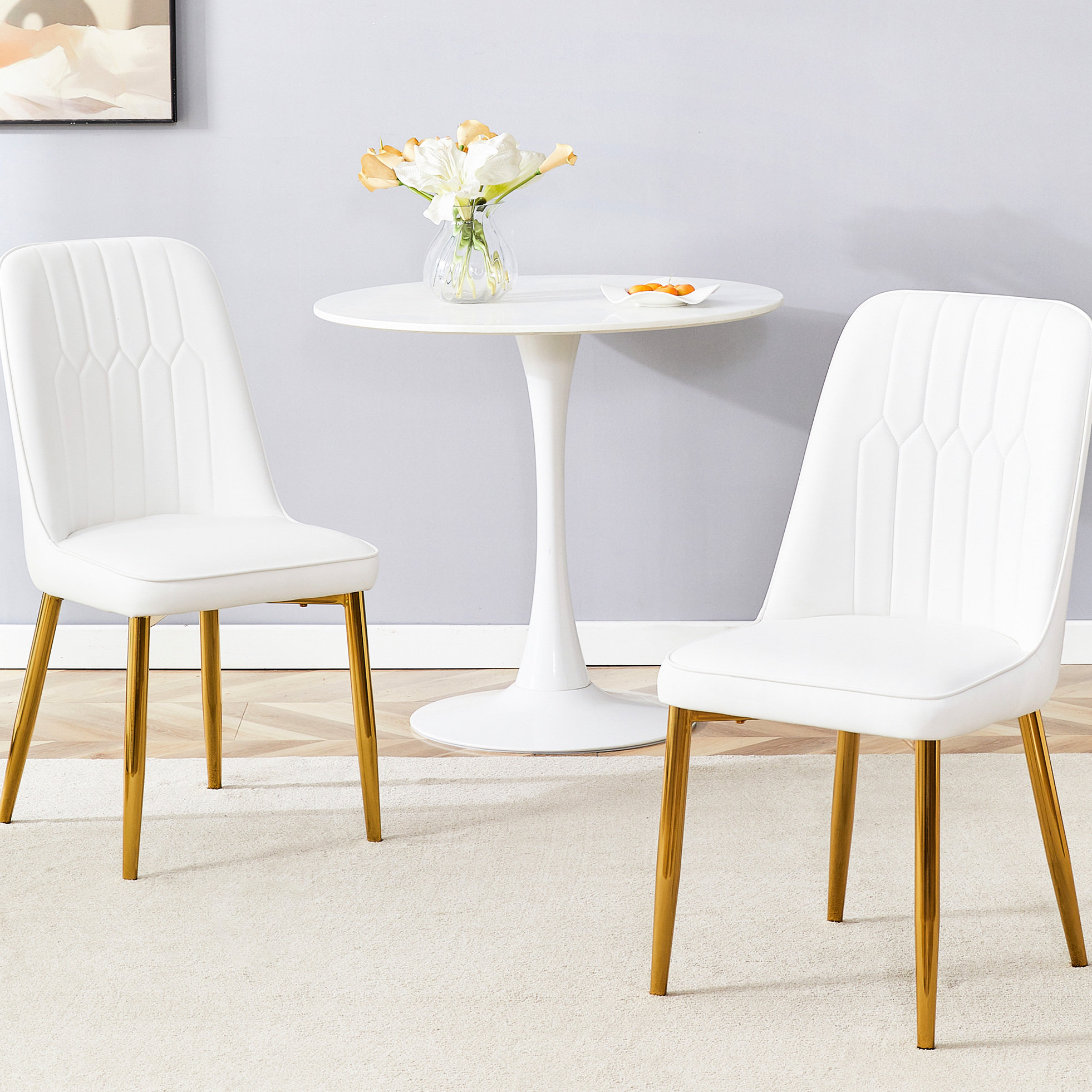 Red Barrel Studio® Modern Dining Chairs 4 , White And Gold Ornament, Pu ...
