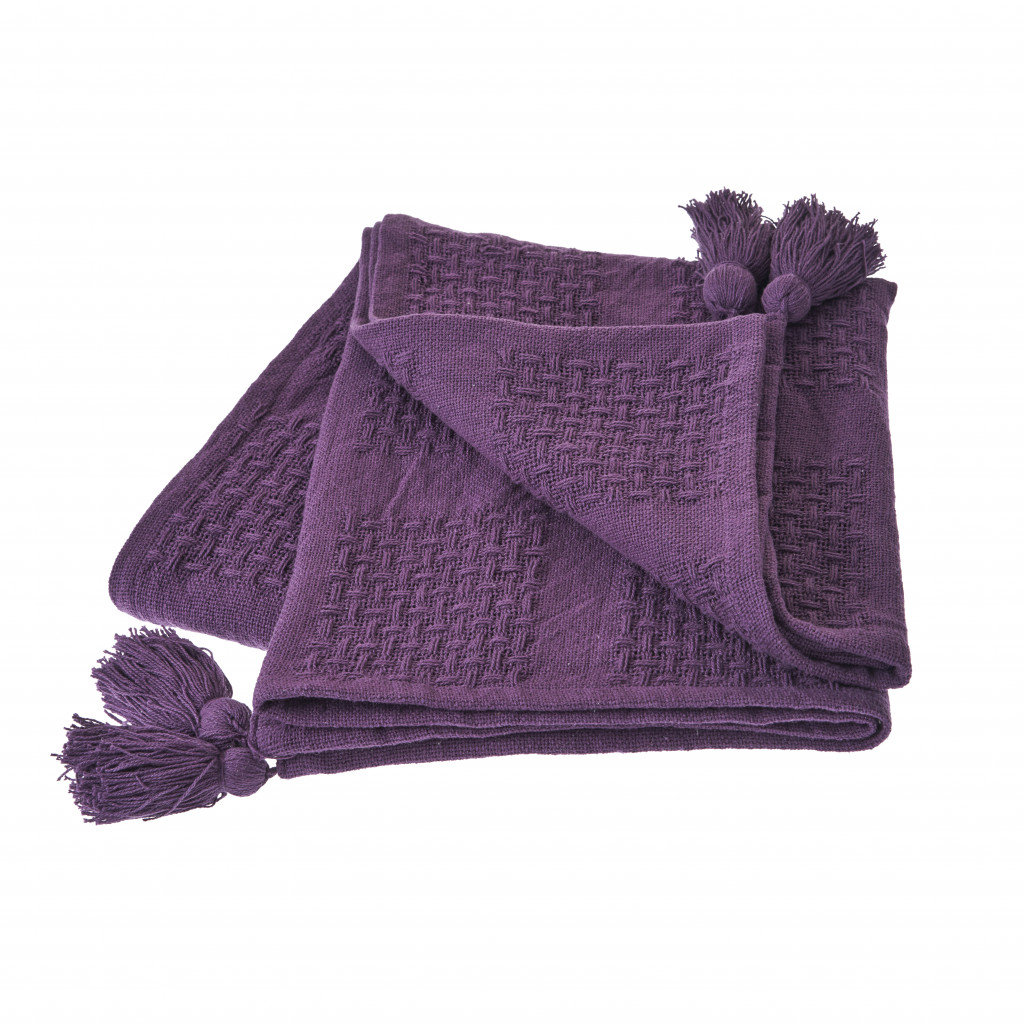HomeRoots Purple Woven Cotton Solid Color Throw | Wayfair