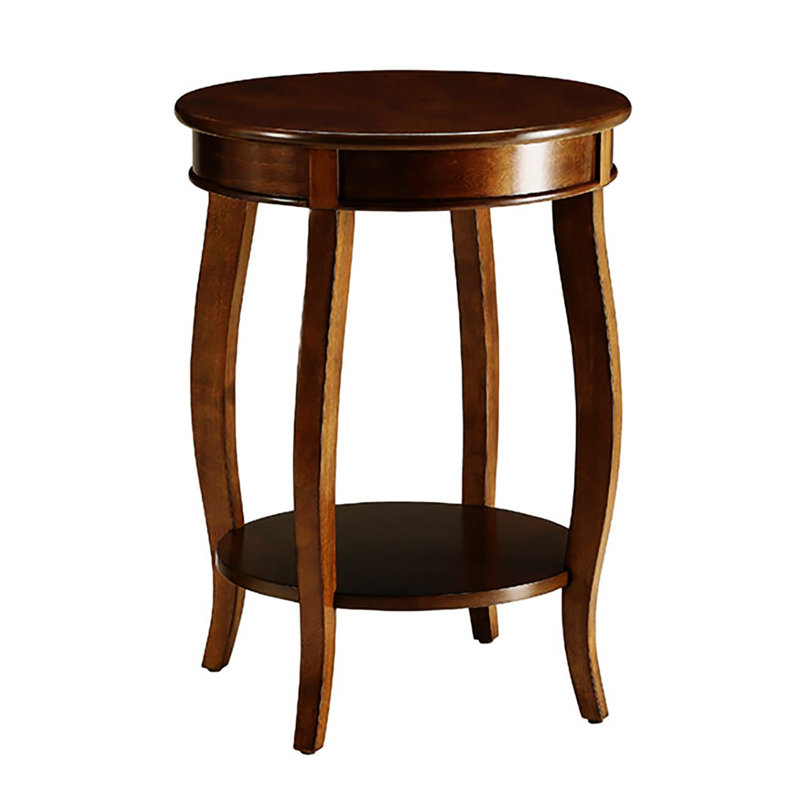 Winston Porter Walnut Round Side Table With Bottom Shelf,Small Coffee ...