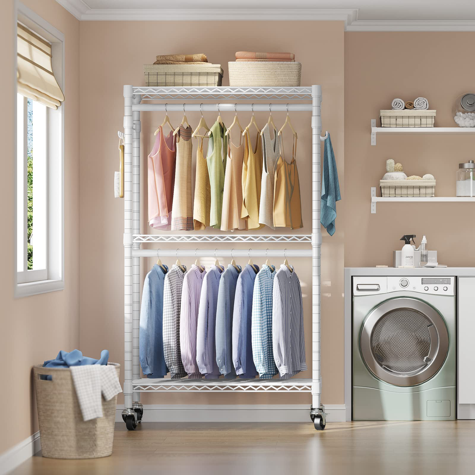 FEIYAN Medium Heavy Duty Clothes Rack Rolling Clothing Rack Adjustable ...