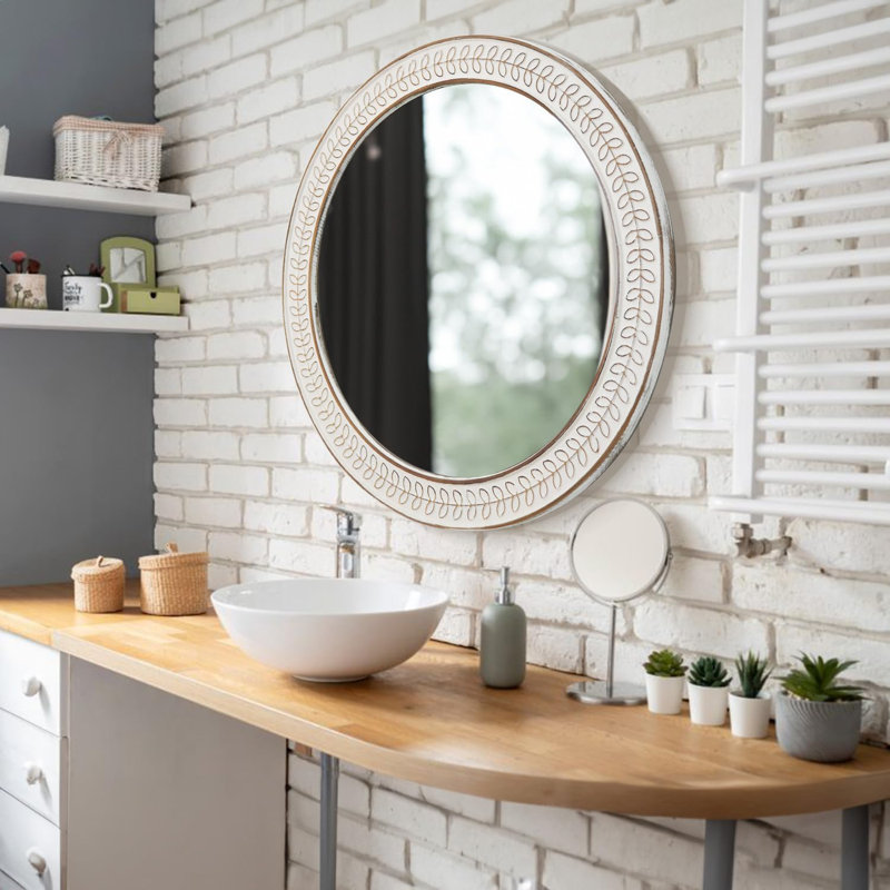 Ophelia & Co. 24 Inch Round Rustic Wooden Mirrors, Distressed Circle ...