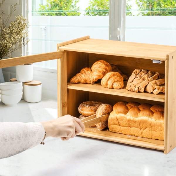 Prep & Savour Dontrey Bamboo Bread Box for Kitchen Countertop, 2-Layer ...