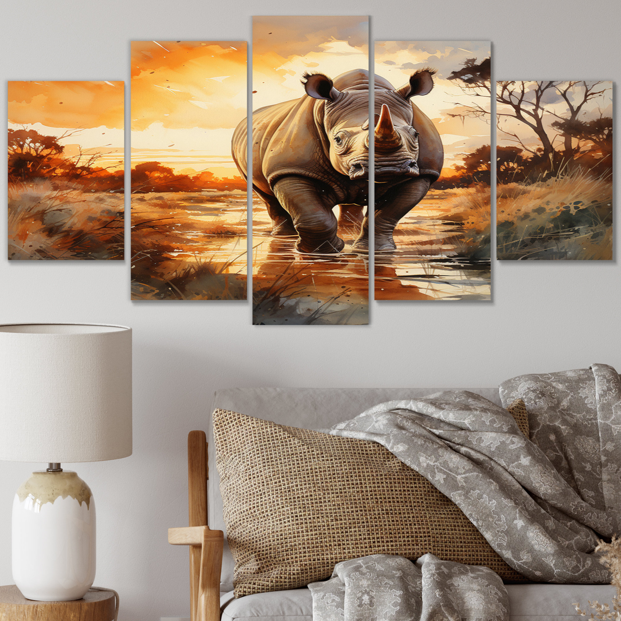 Millwood Pines Rhinoceros A Vast Sunset - Animals Canvas Art Print - 5 ...