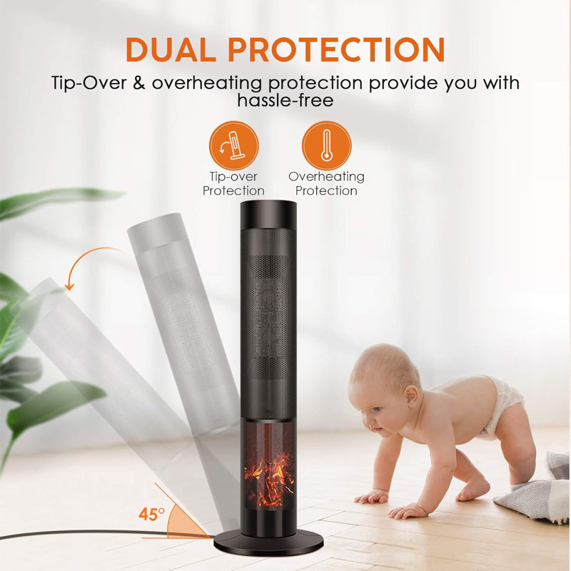 Nordic Hygge 1500-Watt Electric Tower Space Heater with Thermostat, 3D ...
