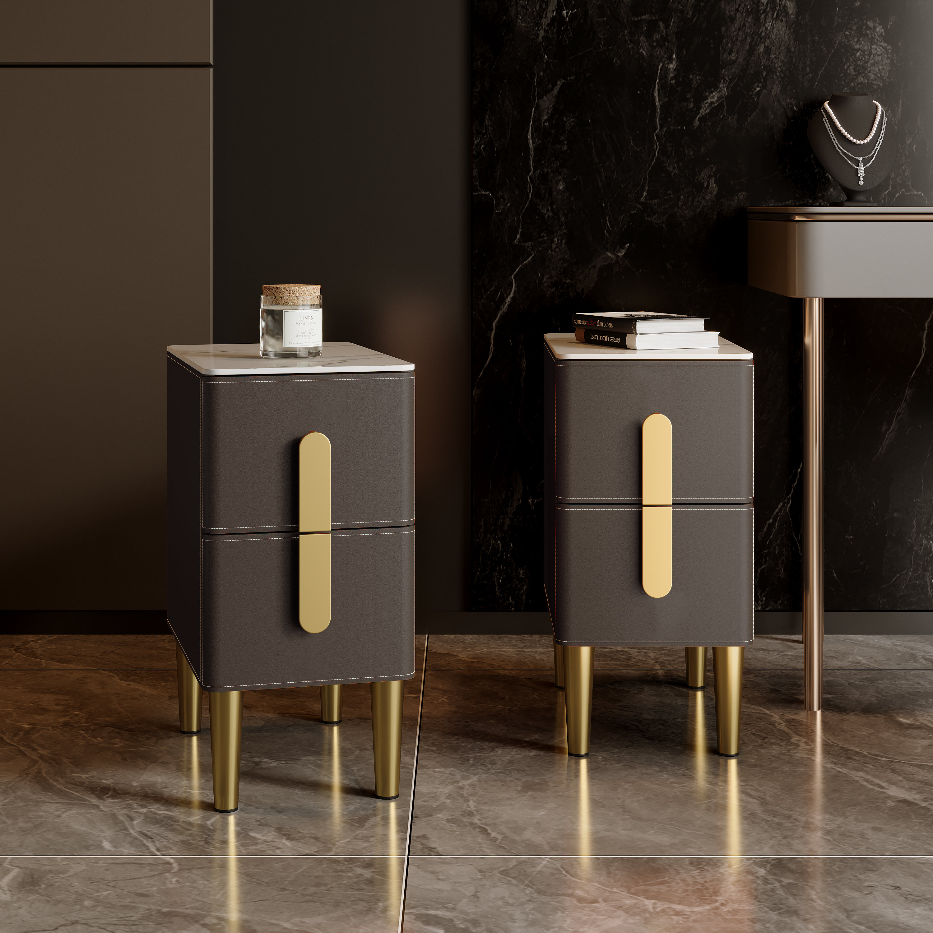 xwdhouse Modern Faux Leather Nightstand Set of 2 – 2-Drawer Bedside ...