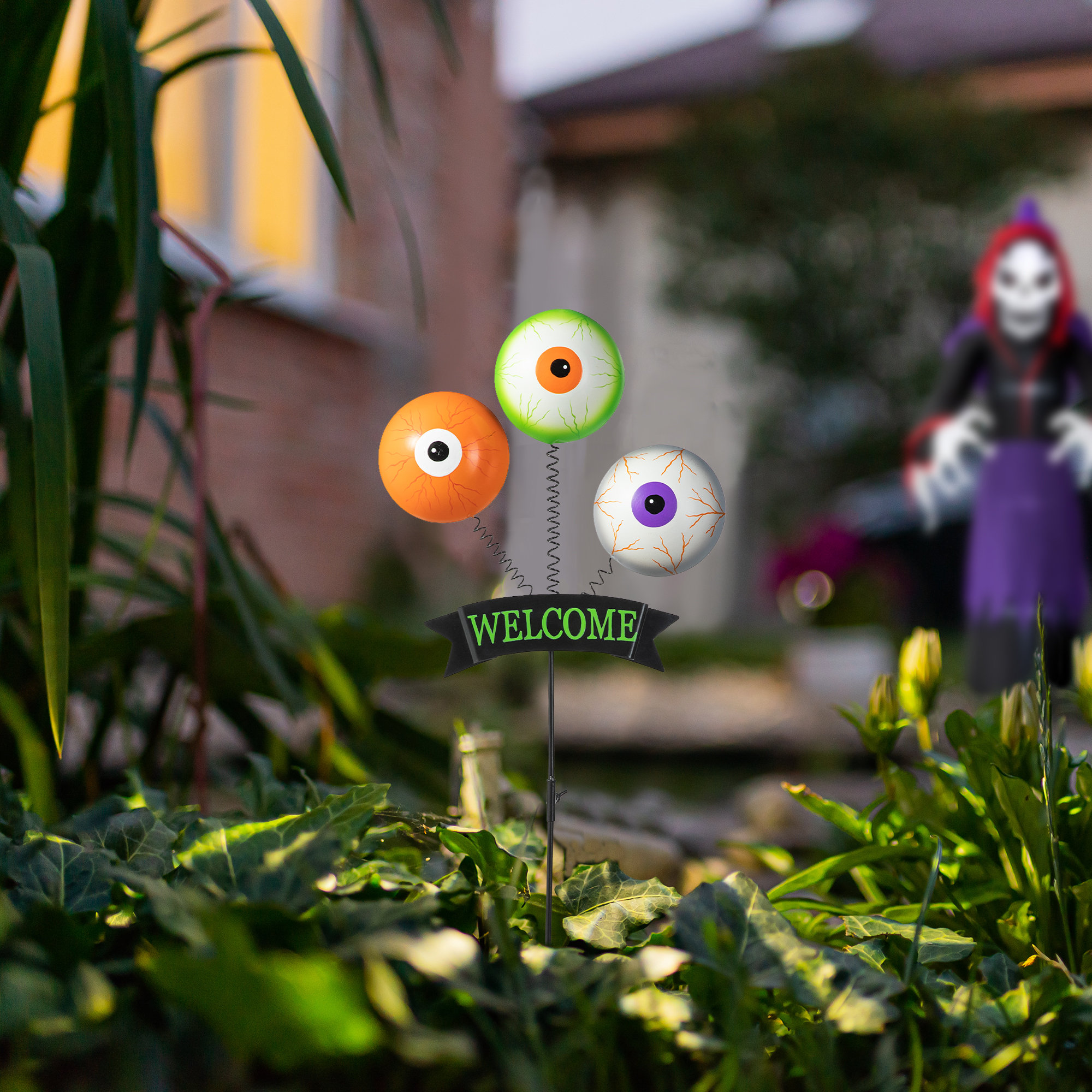 The Holiday Aisle® 35.25"H Halloween Metal "WELCOME" Spring Eyeballs ...