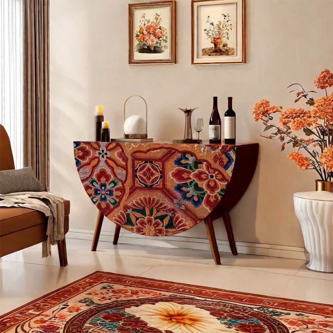 Vivid Space Creation Semi Circular Storage Cabinet with Solid Wood Legs ...