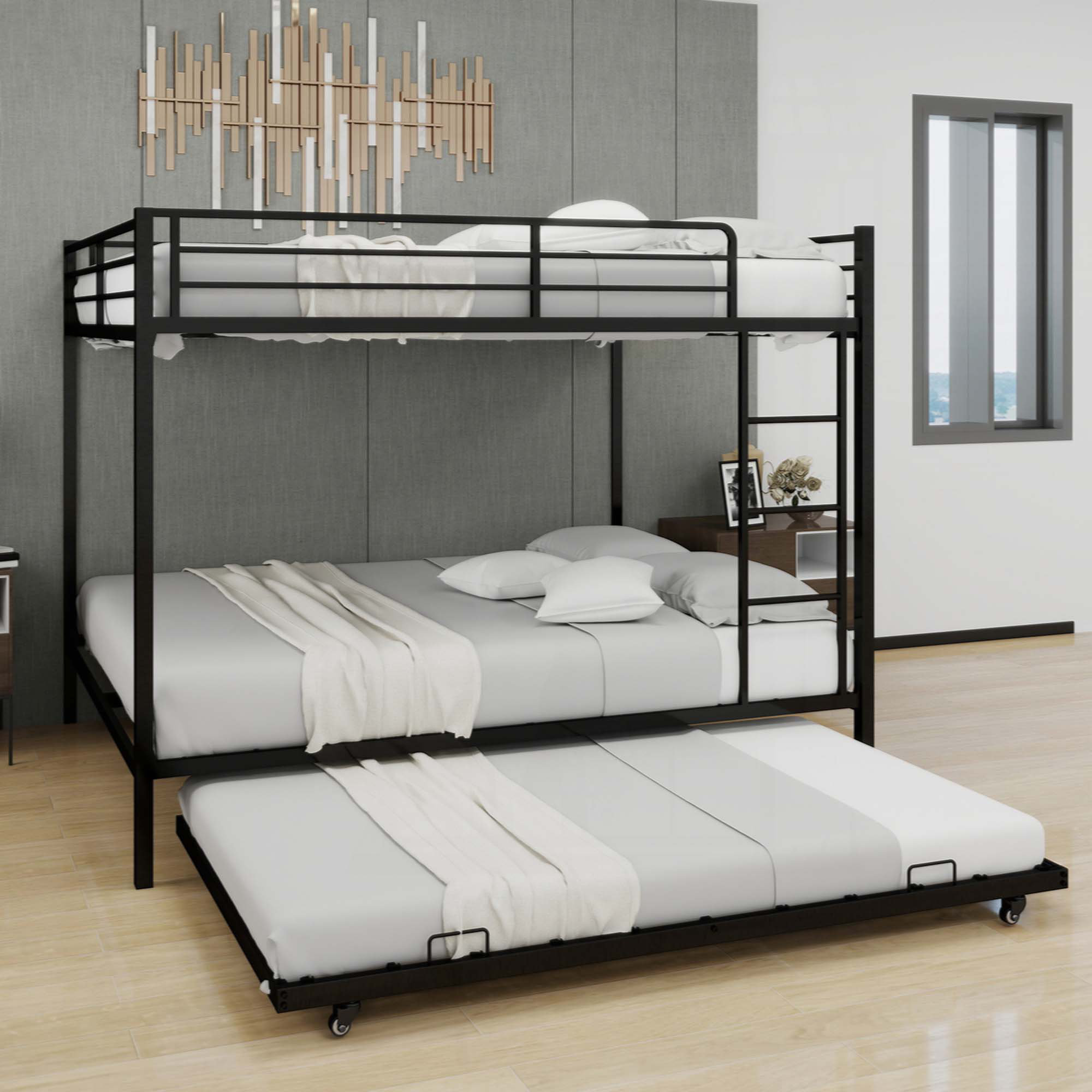 Latitude Run® Square Tube Iron Bunk Bed Featuring Safety Rails, Modern ...