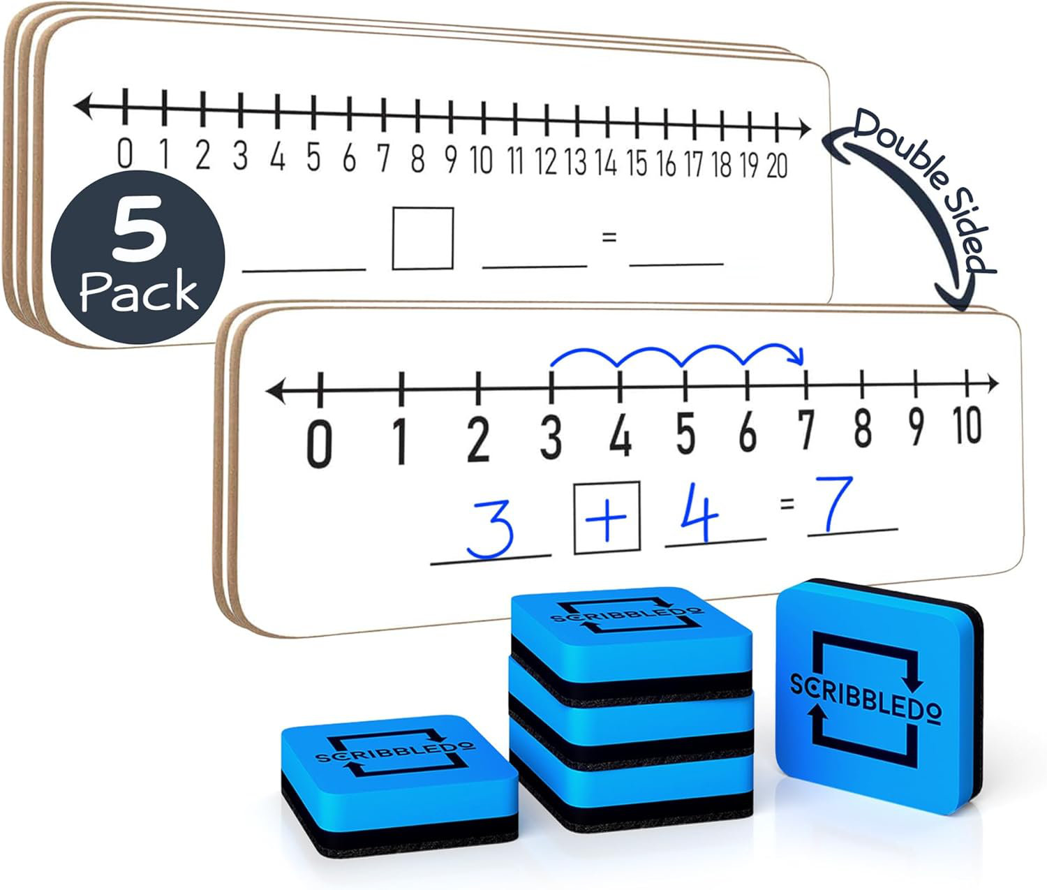 Scribbledo 5 Pack Dry Erase Number Line White Boards 4x12inch Lapboard ...