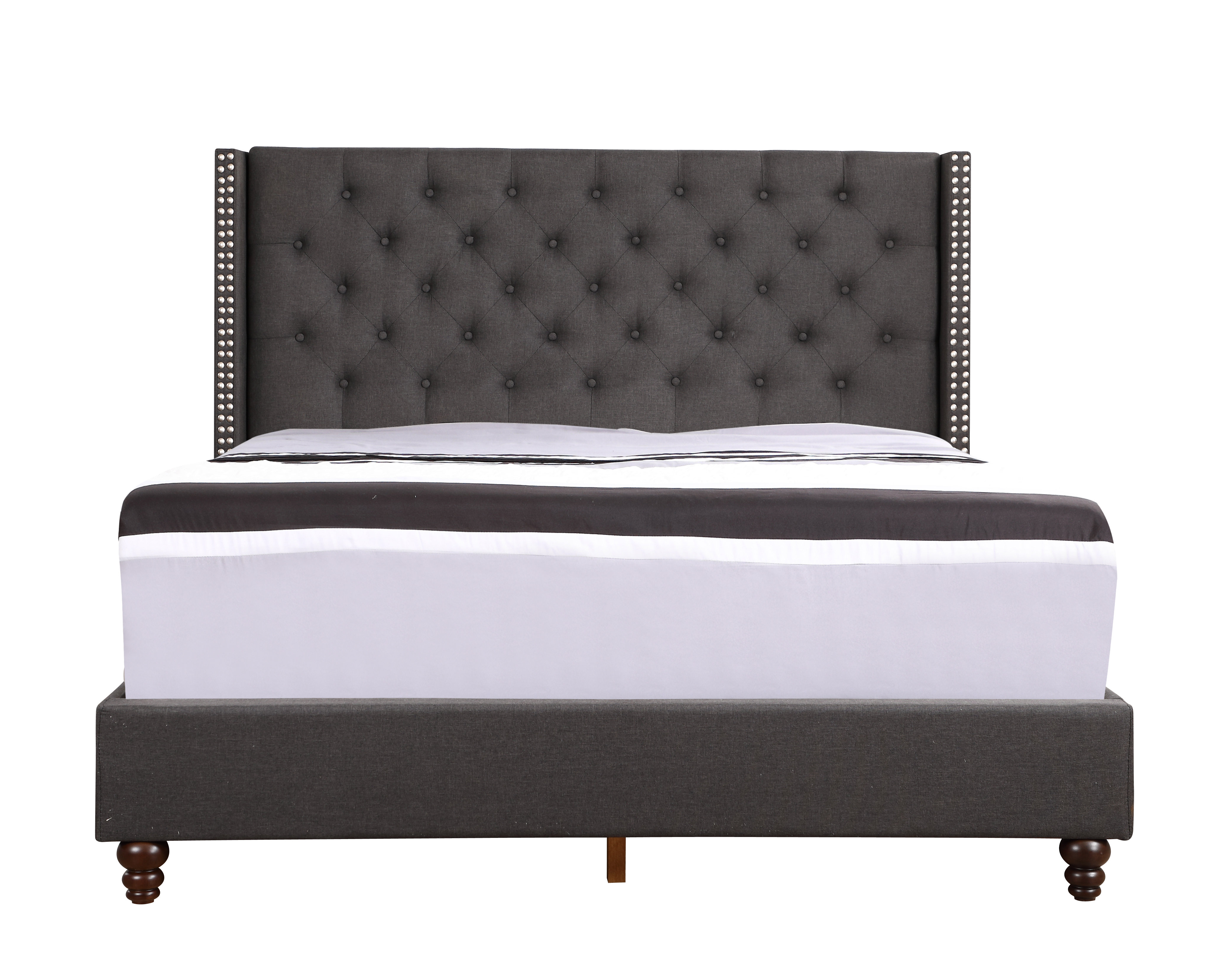 Everly Quinn Elegant Transitional Black Upholstered King Bed | Wayfair