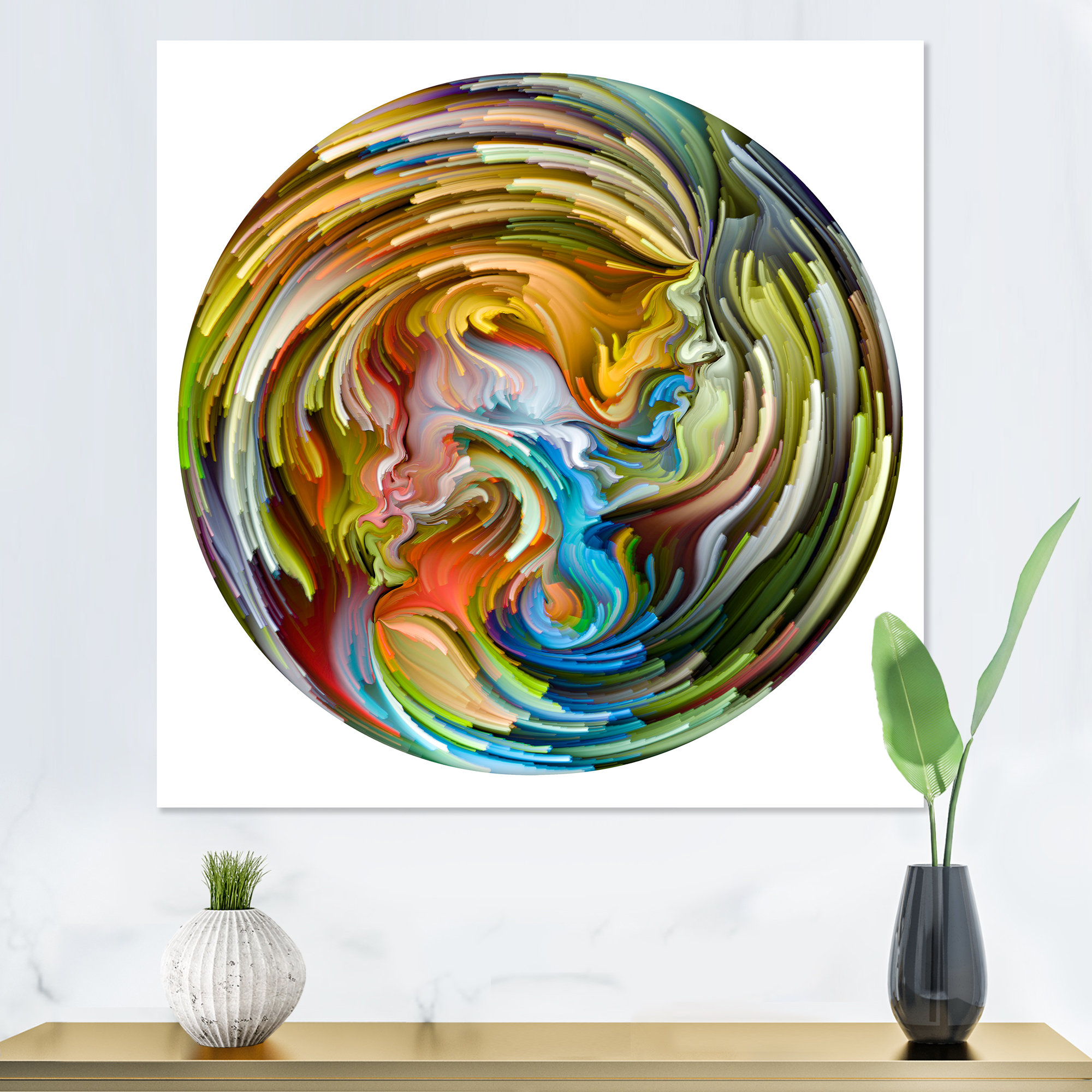 Wrought Studio™ Circle Colorful Liquid Color VIII - Modern Multi-Color ...