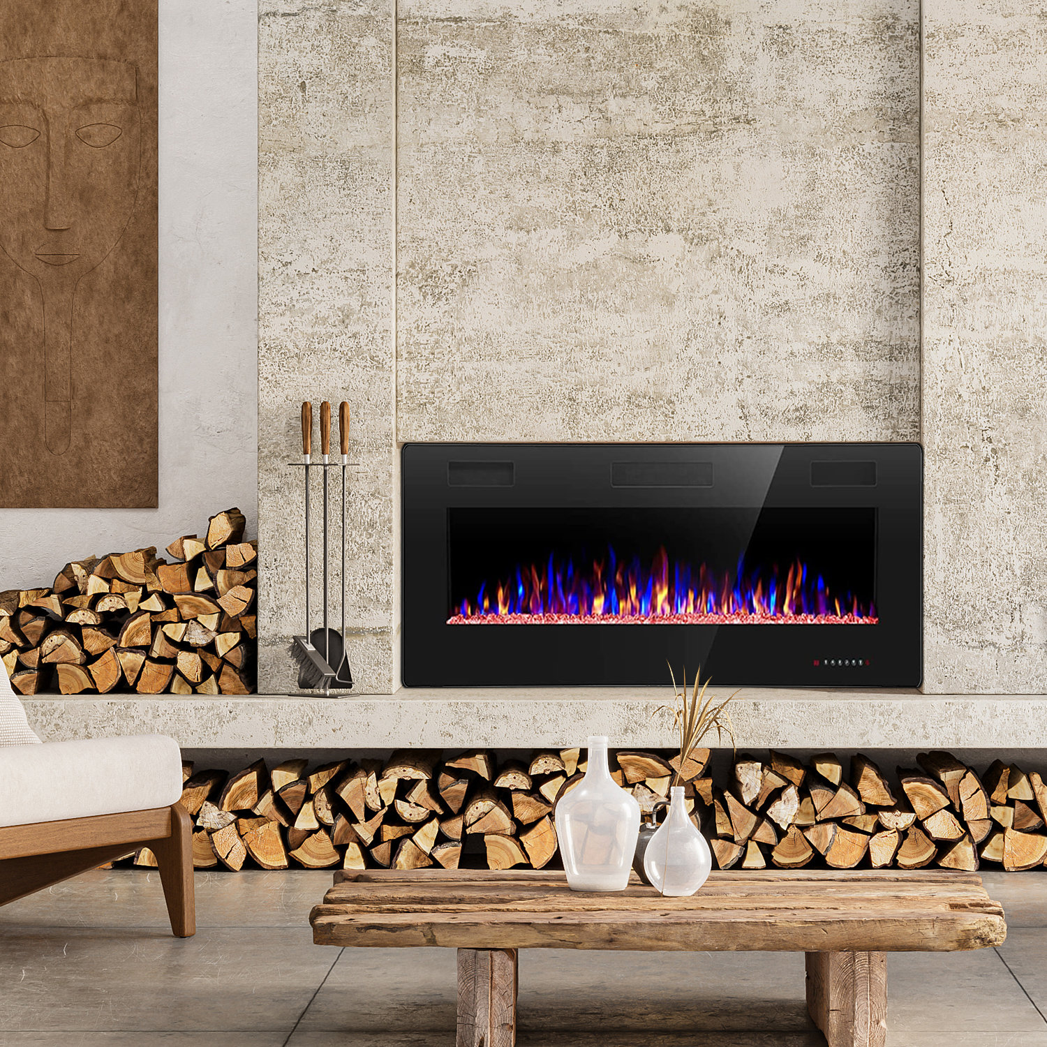 Symple Stuff 1500W Wall Mounted Recessed Electric Fireplace,12 Flame ...