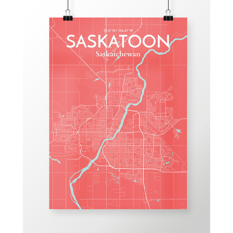 East Urban Home Saskatoon City Map - No Frame Print | Wayfair.co.uk