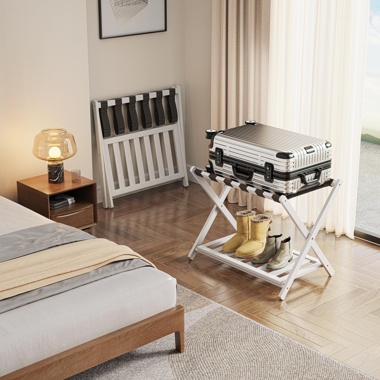 WINUAL Bamboo Luggage Rack For Guest Room, Wide Suitcase Stand With ...