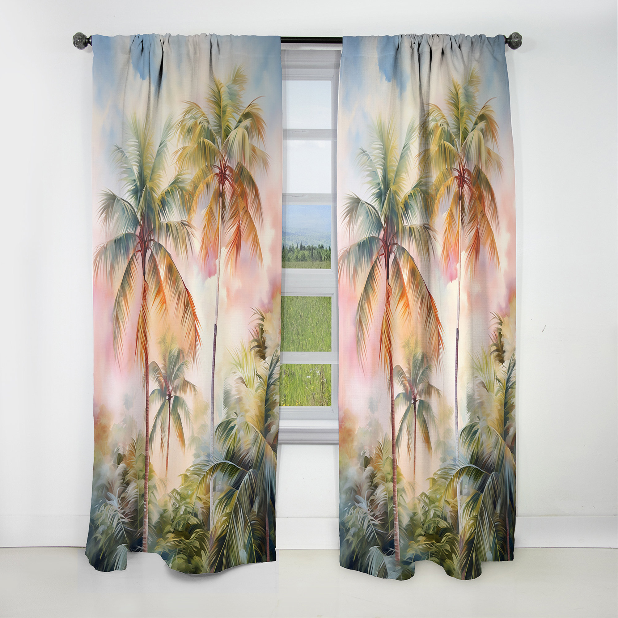 Design Art Palm Trees Romantic Sunset III - Palm Trees Curtain ...