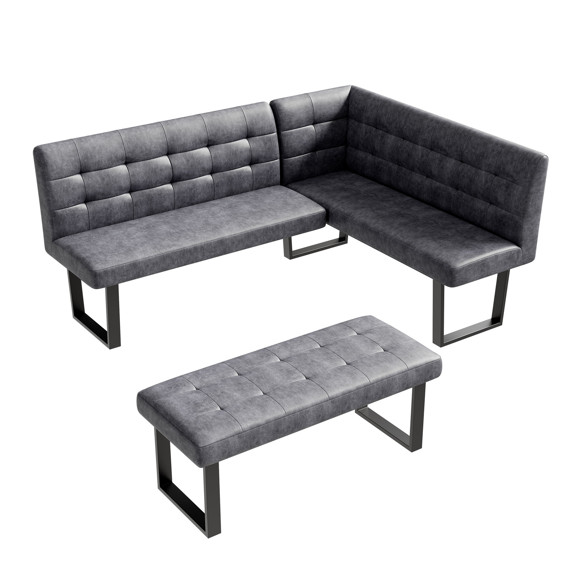 Hokku Designs 2 Piece Modern Dark Grey Faux Leather Corner Bench And ...