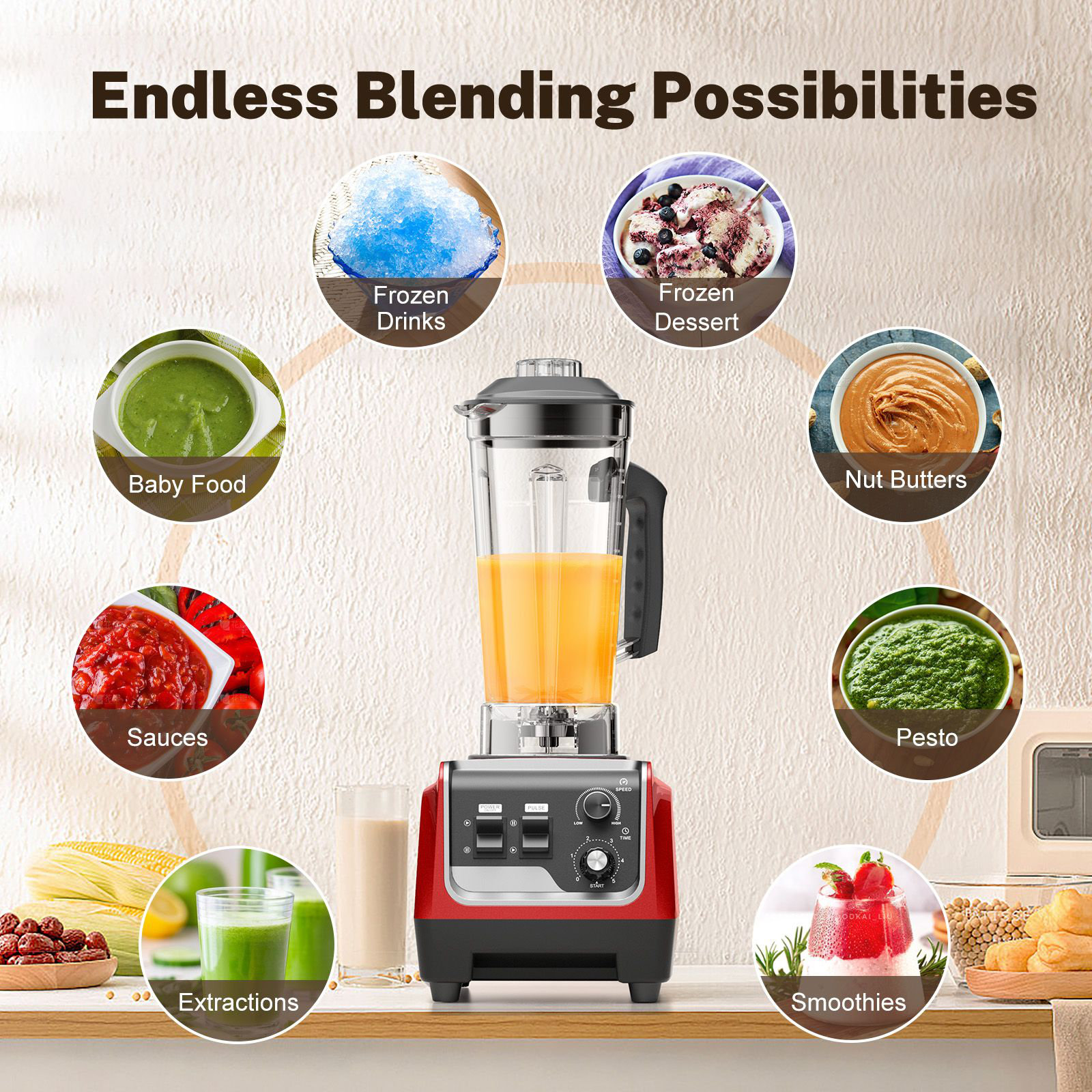 Teendow 1800w Pro Fruit Blender For Kitchen, 70 Oz Large Capacity ...