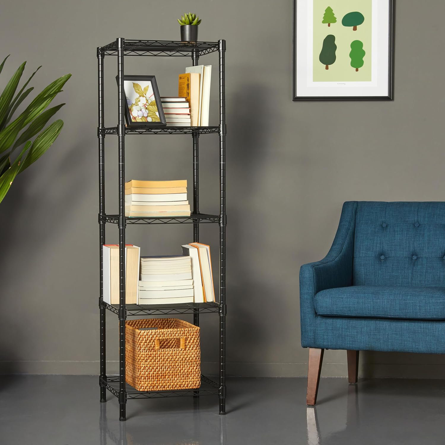 Rebrilliant 5-Shelf Black Metal Tower Unit - Adjustable Steel Shelving ...