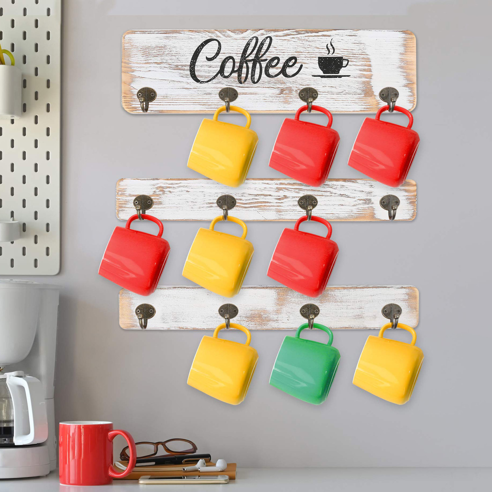 Ophelia & Co. Rustic Wall Mounted Mug Rack | Wayfair