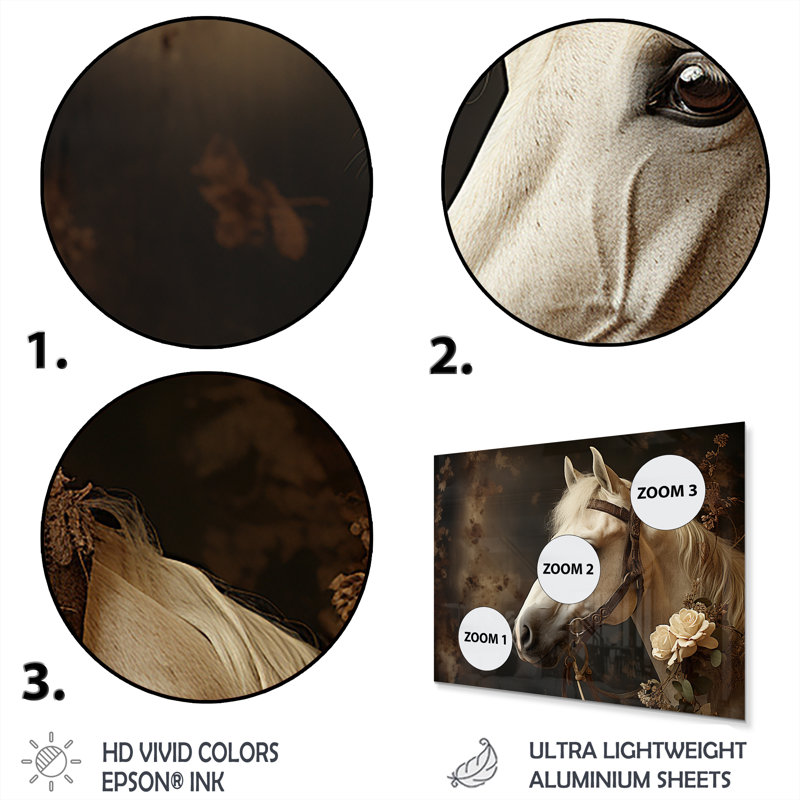 Design Art White Beige Horse Majestic Duality - Animals Metal Wall Art ...