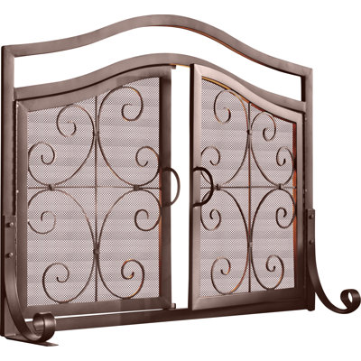 Plow & Hearth Small Crest Flat Guard 8 Panels Iron Fireplace Screen ...