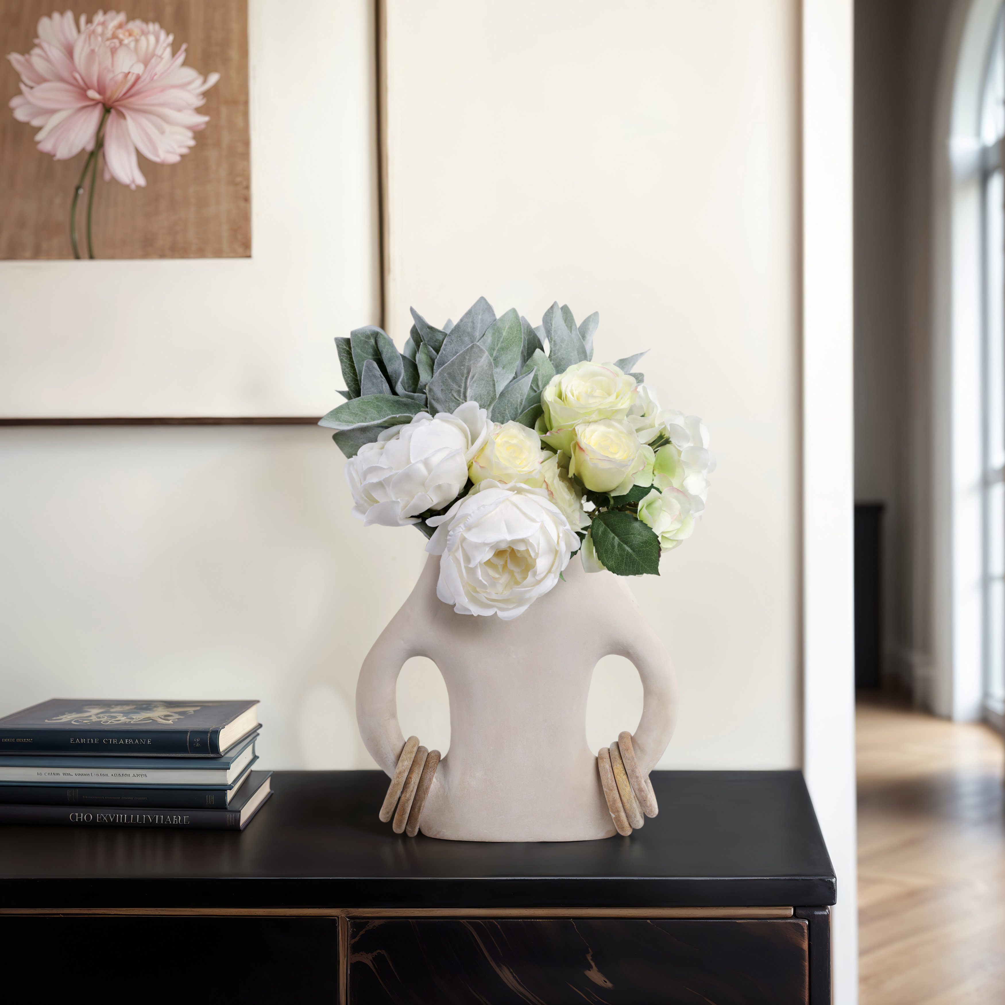 Ophelia & Co. Samirah Small Vase With Wood Rings, Brwn/Wht Wsh ...