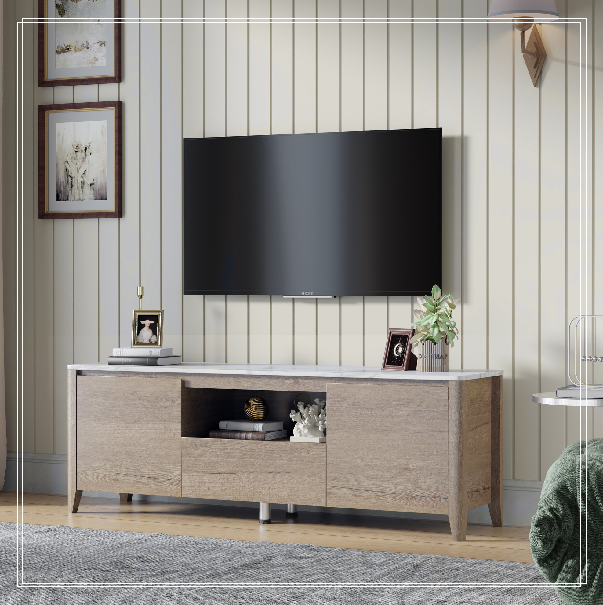 Ivy Bronx 58 Inches Modern TV stand with LED Lights Entertainment Centre TV cabinet with Storage ...