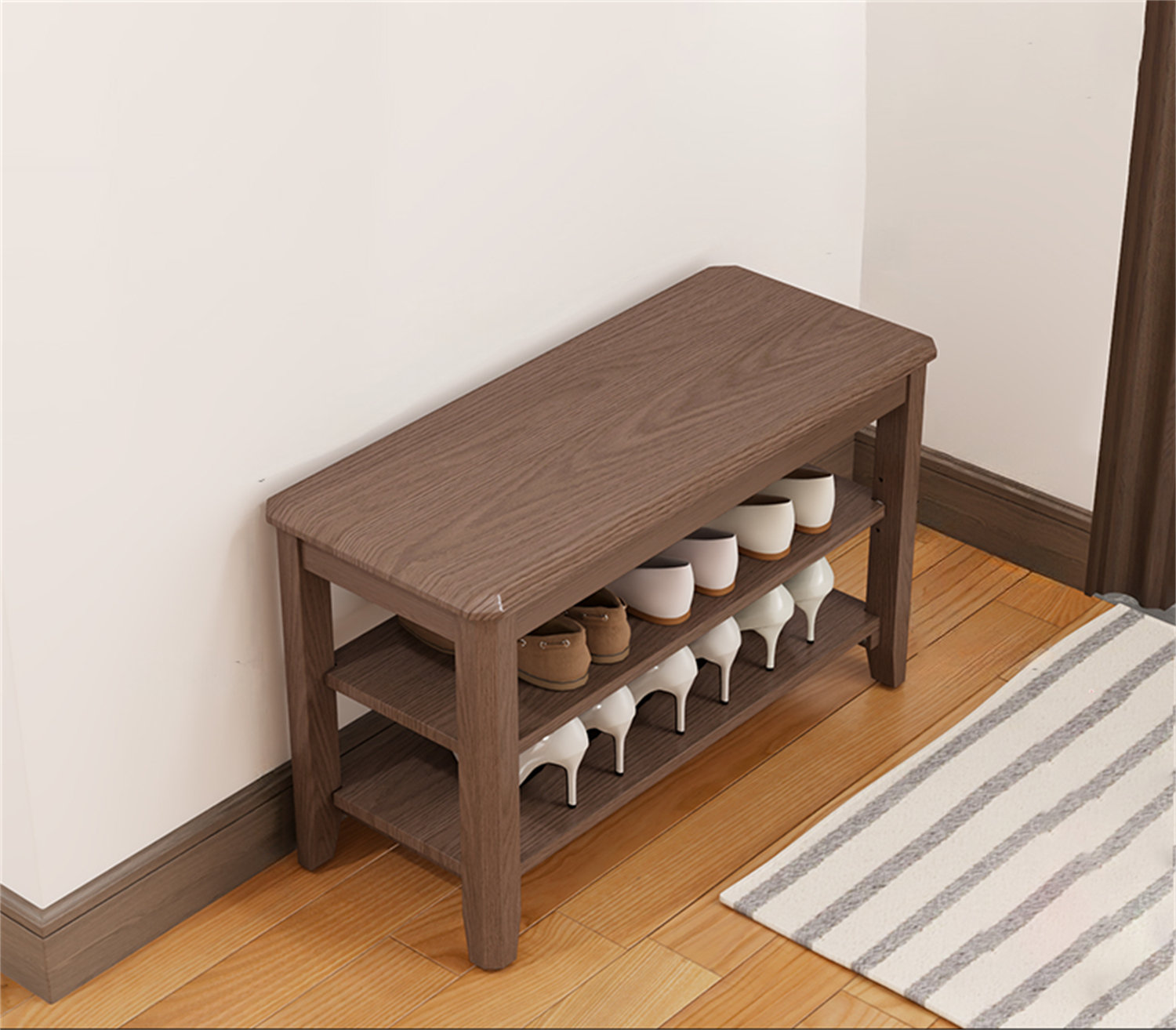 longxinlong Solid Wooden Shoe Stool Multi-Layer Can Sit Shoe Rack | Wayfair