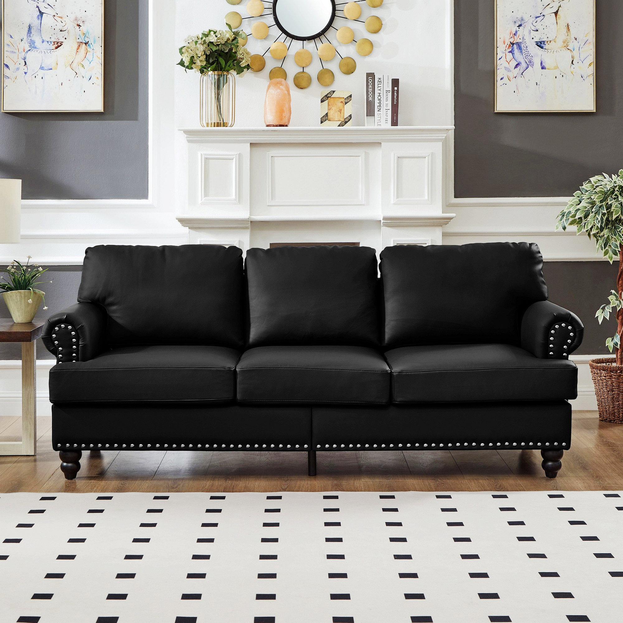 Latitude Run® Wooden Frame 3-Seater Couch, Upholstered Sofa For Indoor ...