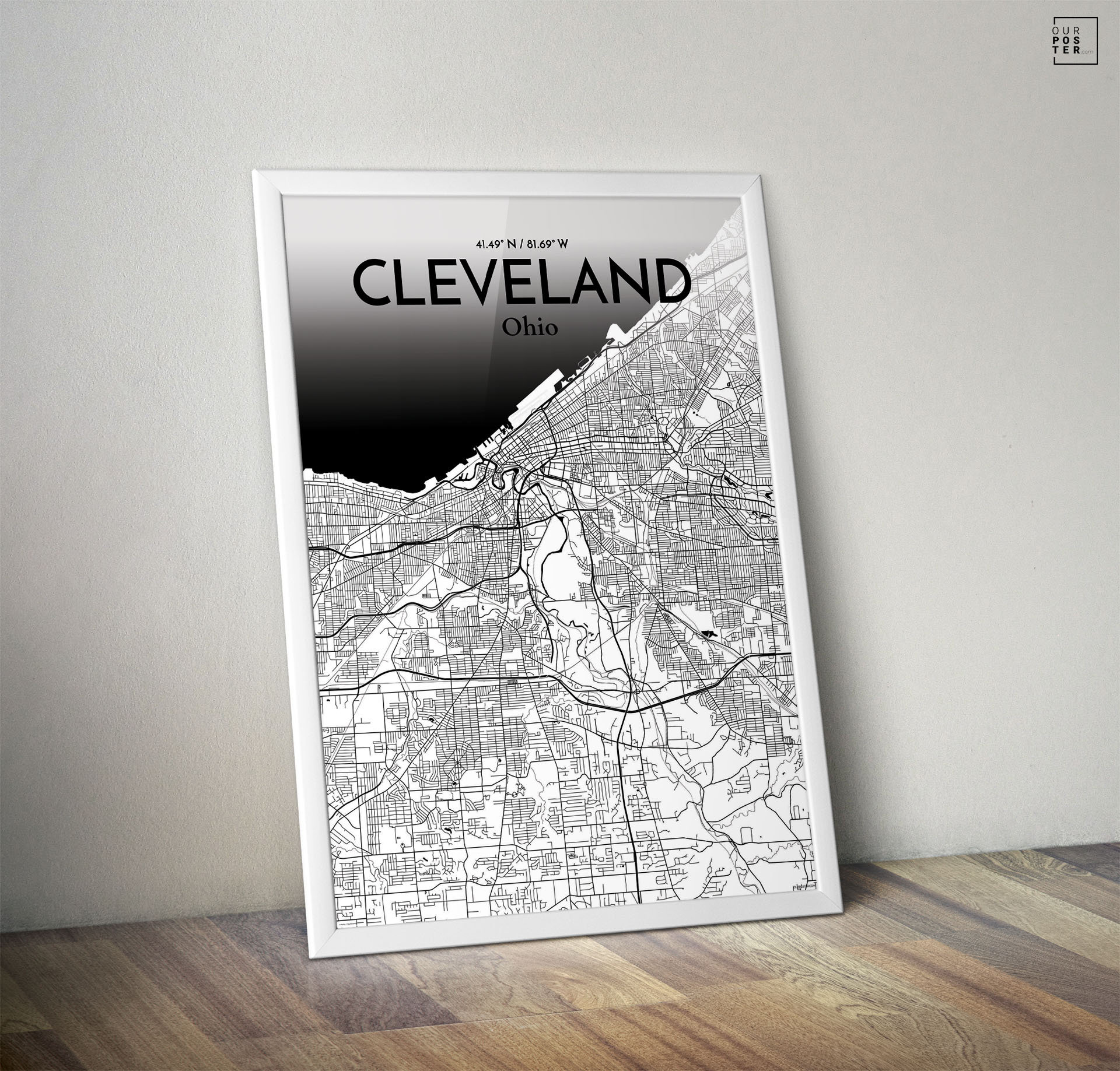 17 Stories 'Cleveland City Map' Graphic Art Print Poster in Ink ...