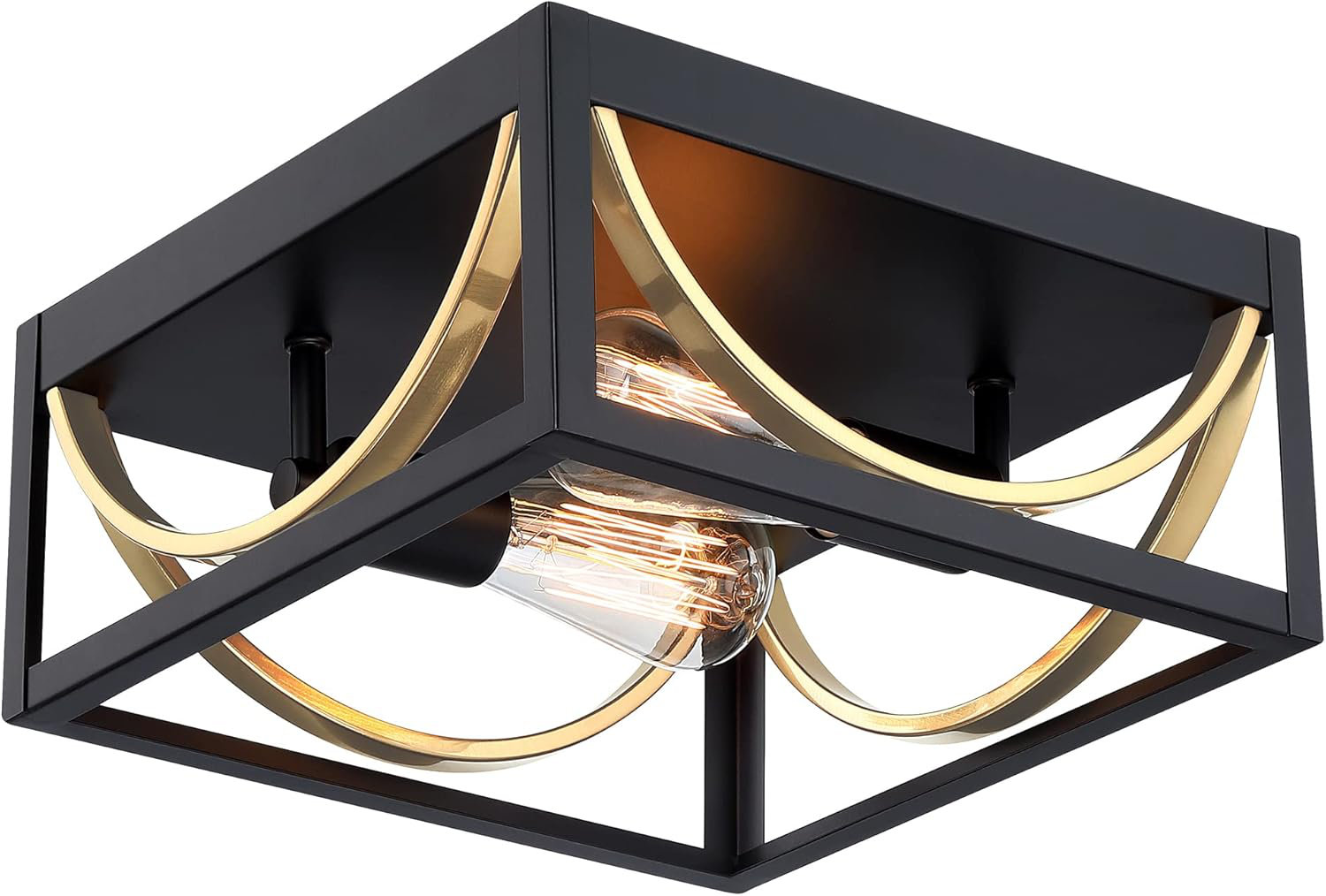 Everly Quinn Black & Gold Industrial Farmhouse Flush Mount Ceiling ...