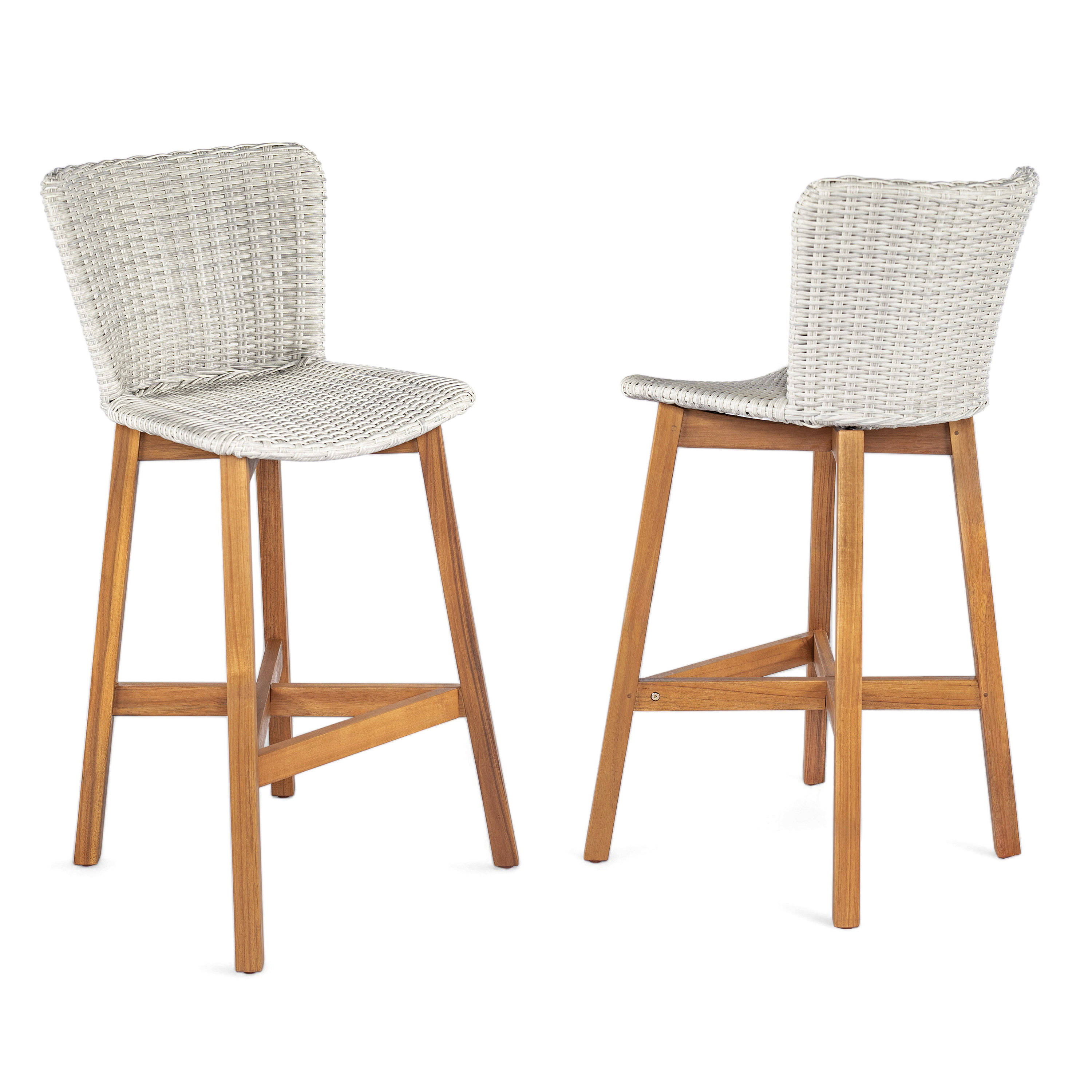 Dovecove Set Of 2 Wicker Outdoor Bar Stool, Teak Finished Wood | Wayfair