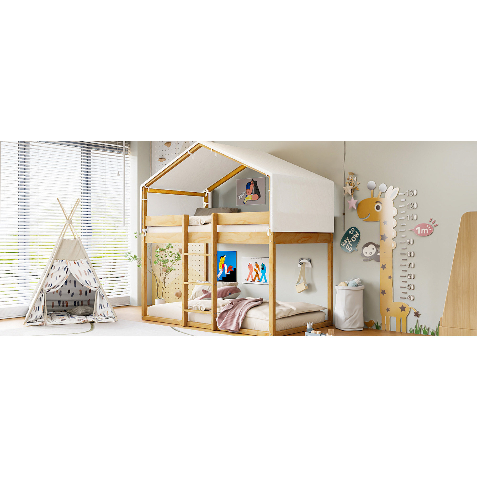 Union Rustic Twin Over Wood Bunk Bed With Tent - Comfortable Rest Area ...