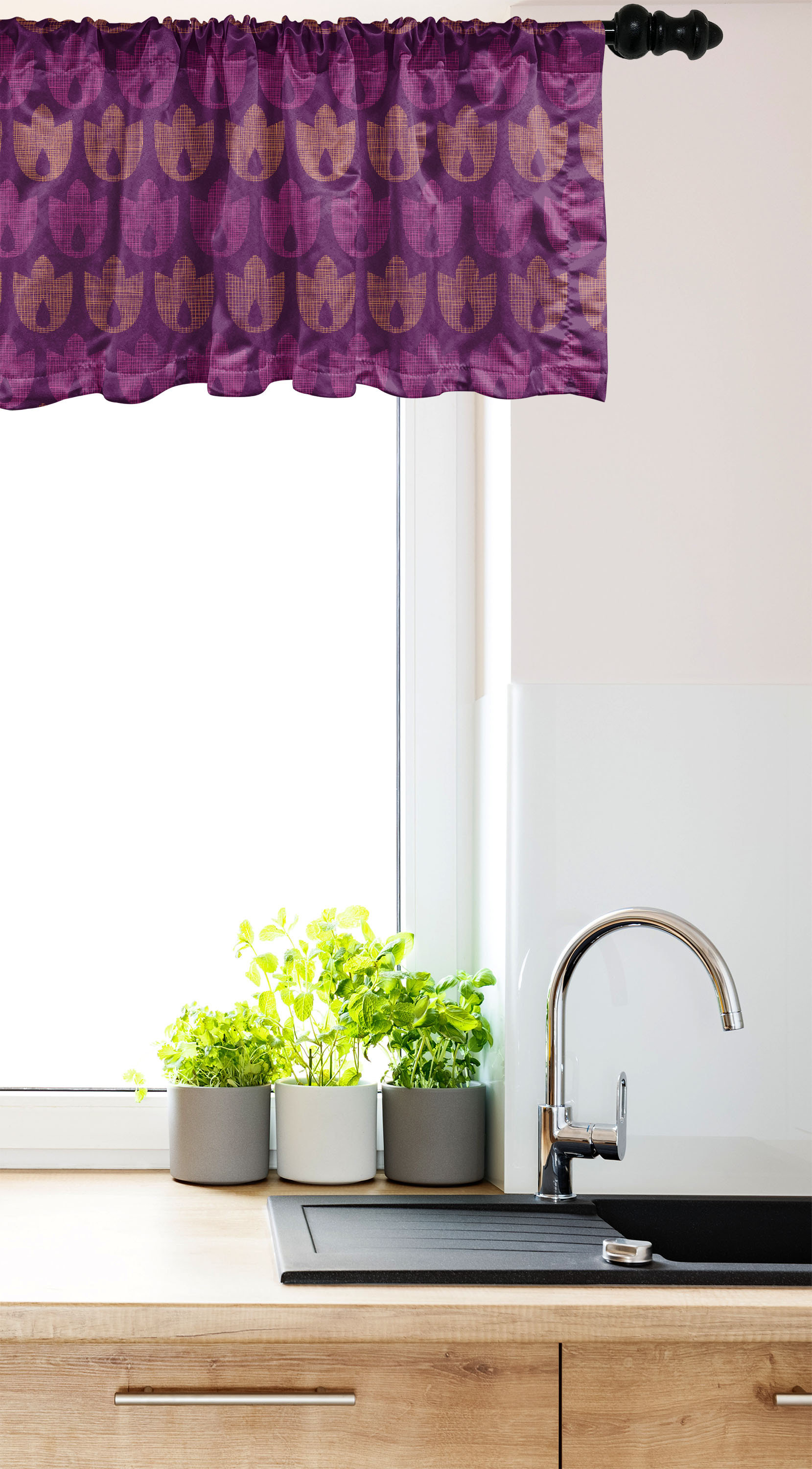 Ambesonne Dark Purple Valance Pack of 2 Geometric Tulips 93519 | Wayfair