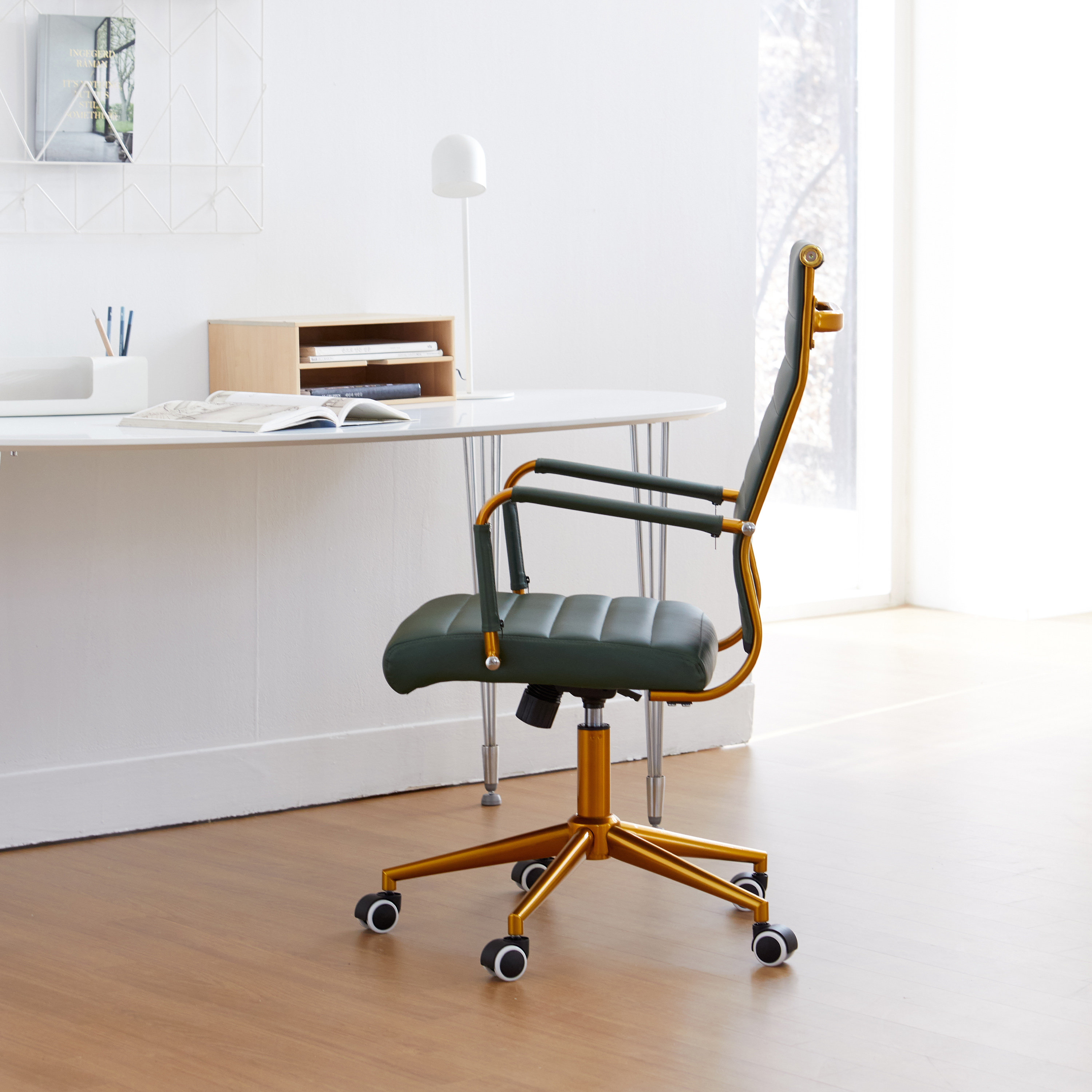 Latitude Run® Executive Office Swivel Chair With Ribbed Leather Back ...