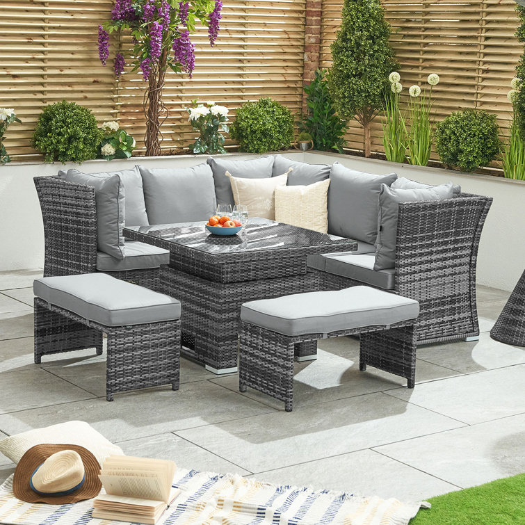 Rosalind Wheeler Compact Cambridge Rattan Corner Dining Set With Rising ...
