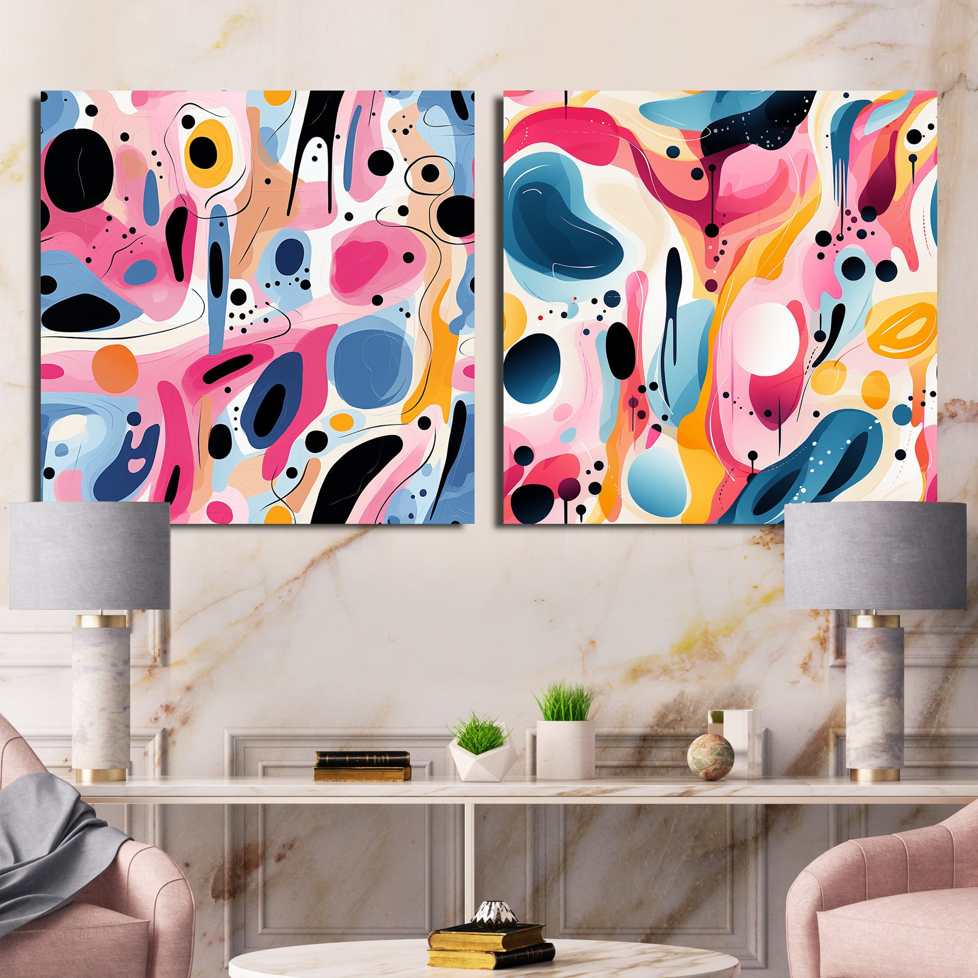 Design Art Blue And Pink Midcentury Geometric Collage III - Abstract ...