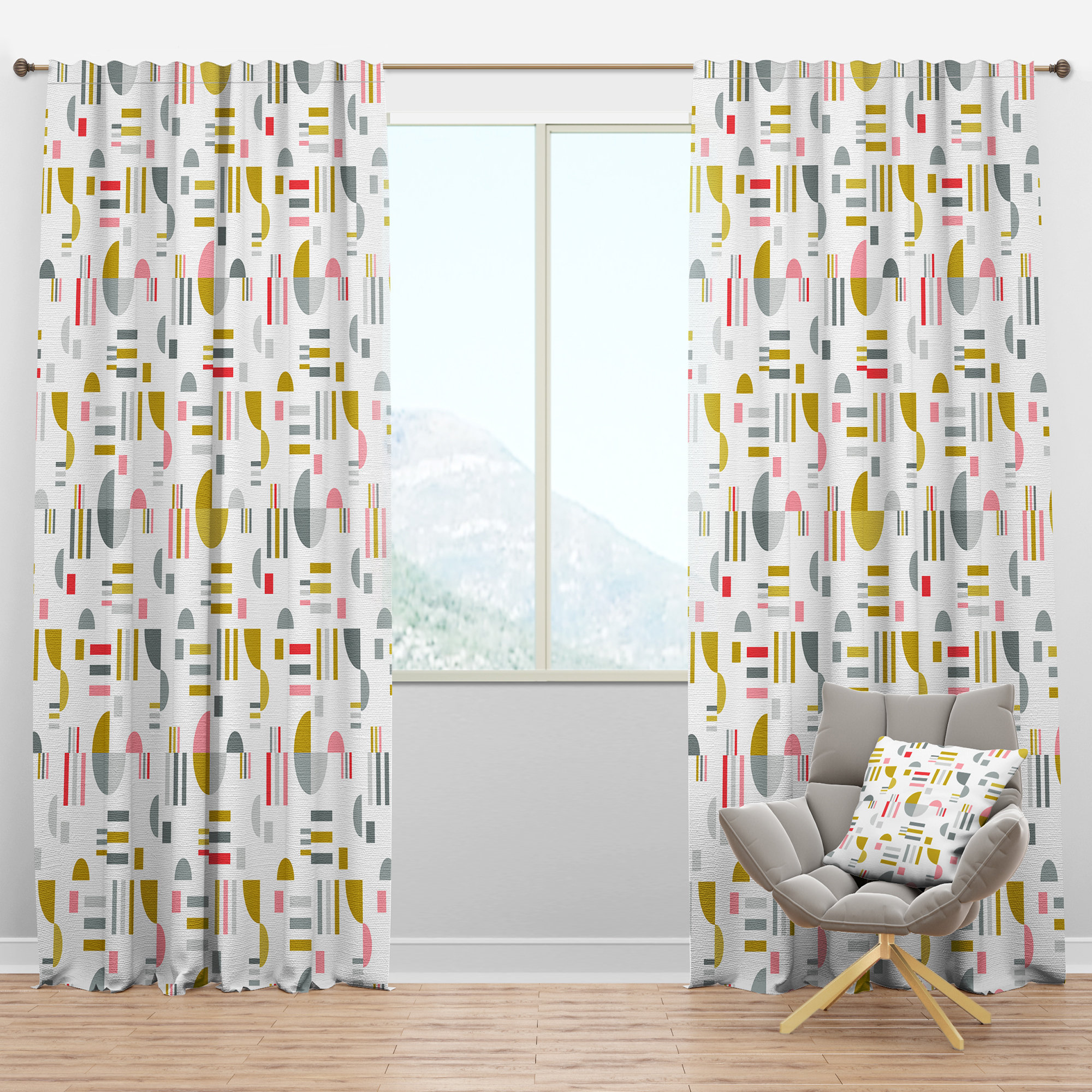 Design Art Retro Abstract Design XVI - Mid-Century Velvet Curtain ...