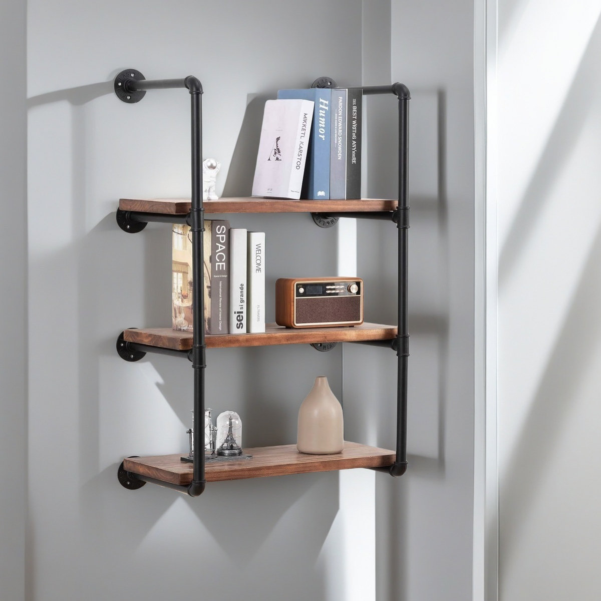 Williston Forge Industrial Pipe Floating Shelves, 3-Tier Storage ...