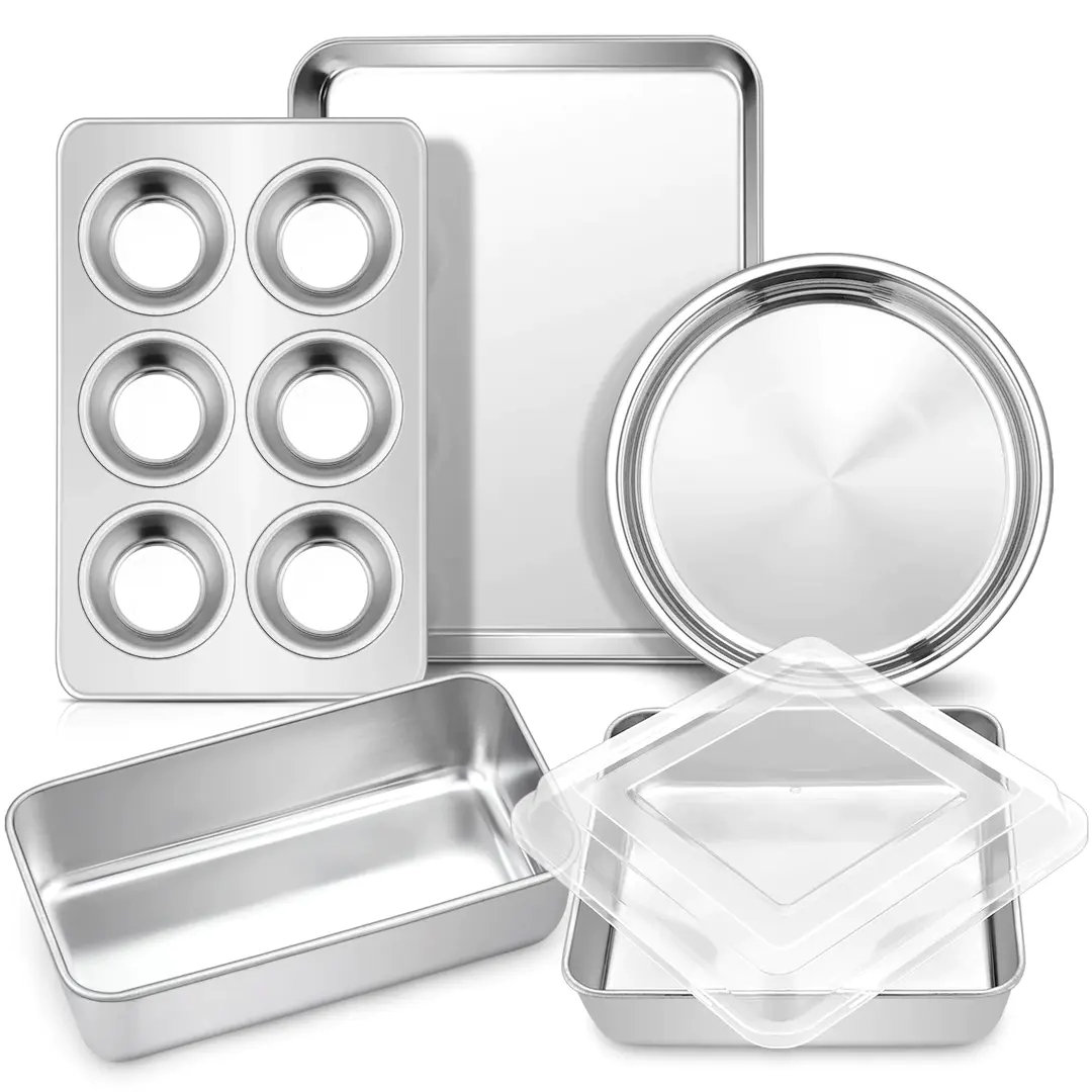 FETLOD Stainless Steel Bakeware Set Of 6, Metal Toaster Oven Pans ...