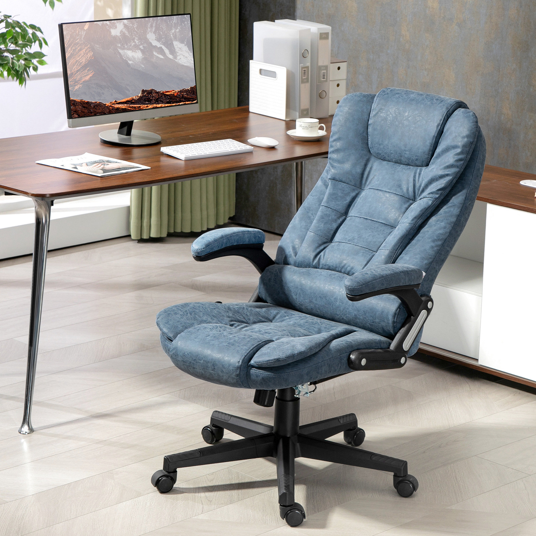 Latitude Run® Blue Pu Leather Computer Chair With Vibration And Lumbar ...