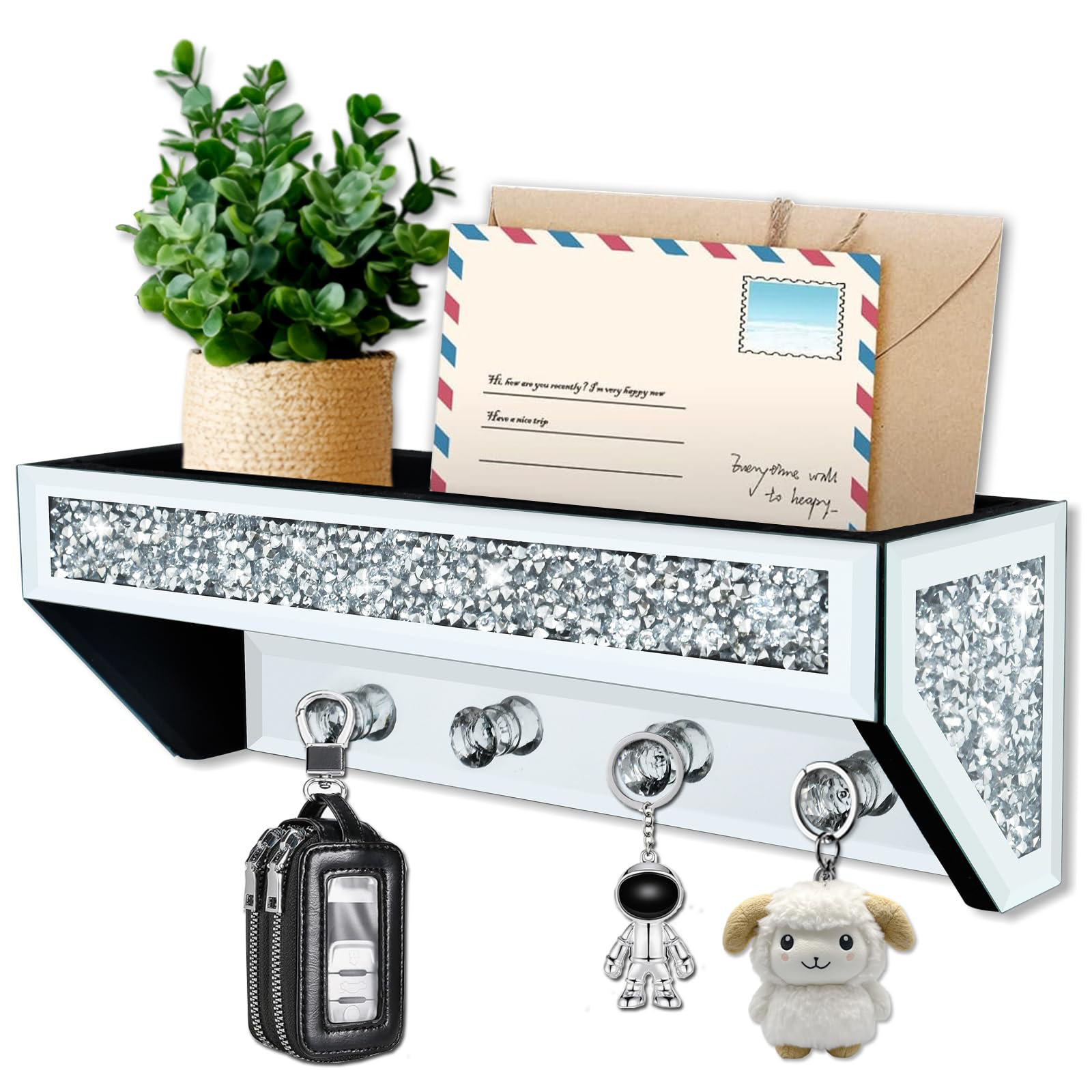 Mercer41 Diamond Wall Keychain With Stand, Crystal Mirror Wall Keychain ...