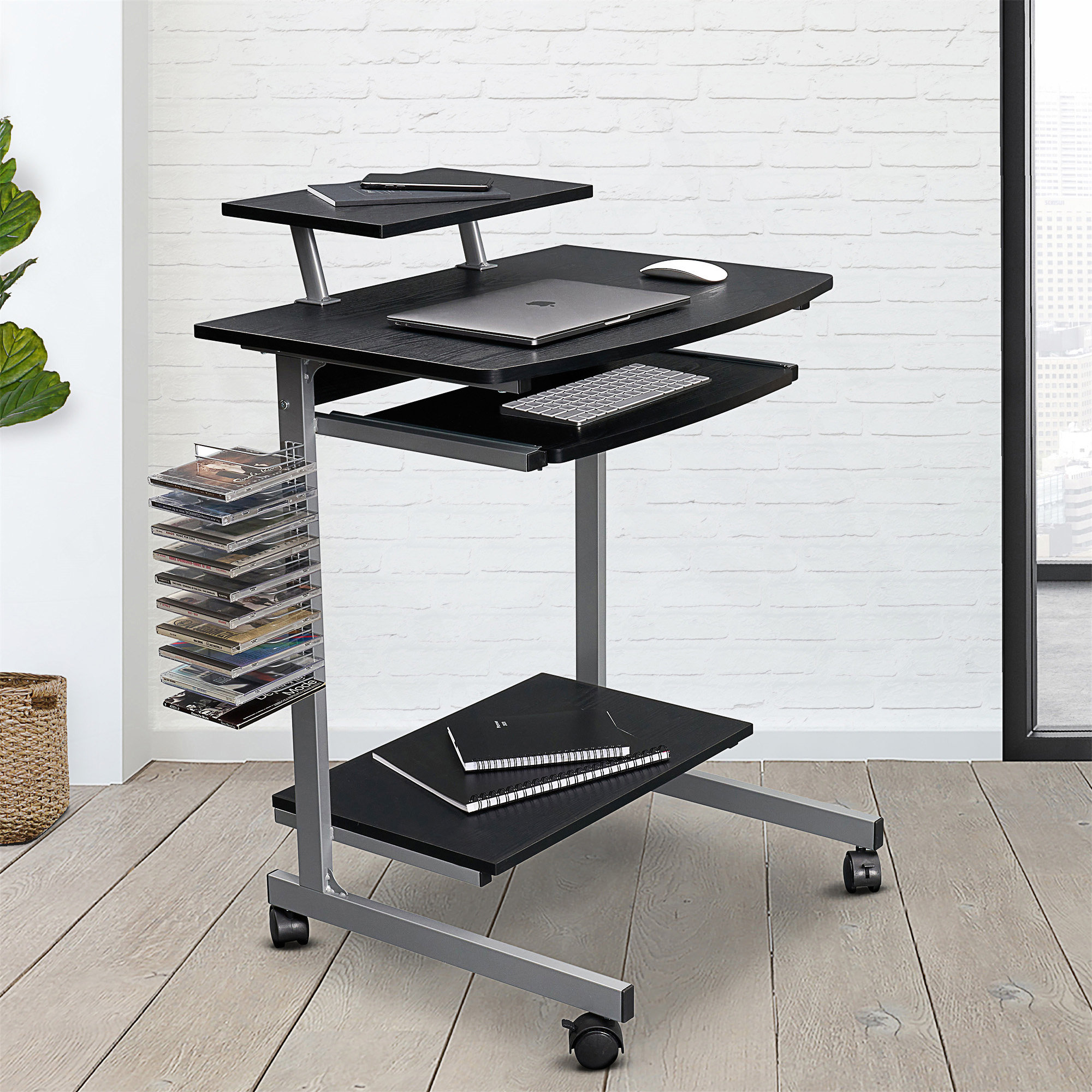 Inbox Zero Compact Computer Cart With Storage | Wayfair