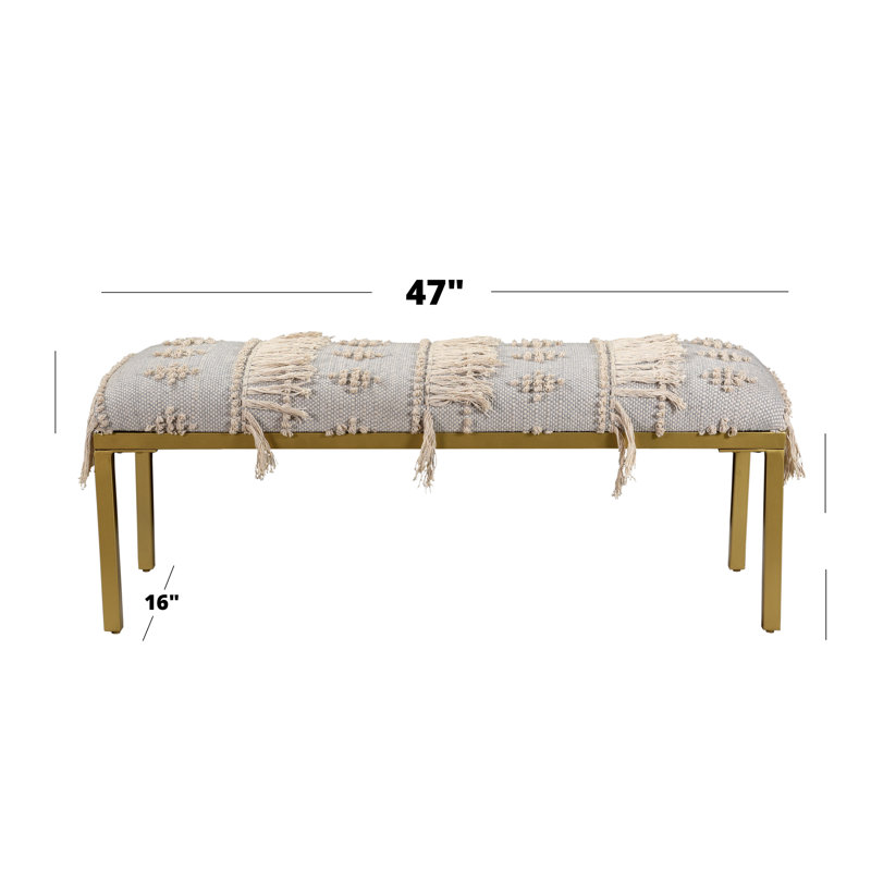 Bungalow Rose Modern Farmhouse Gray/Cream Geometric Fringe Upholstered ...