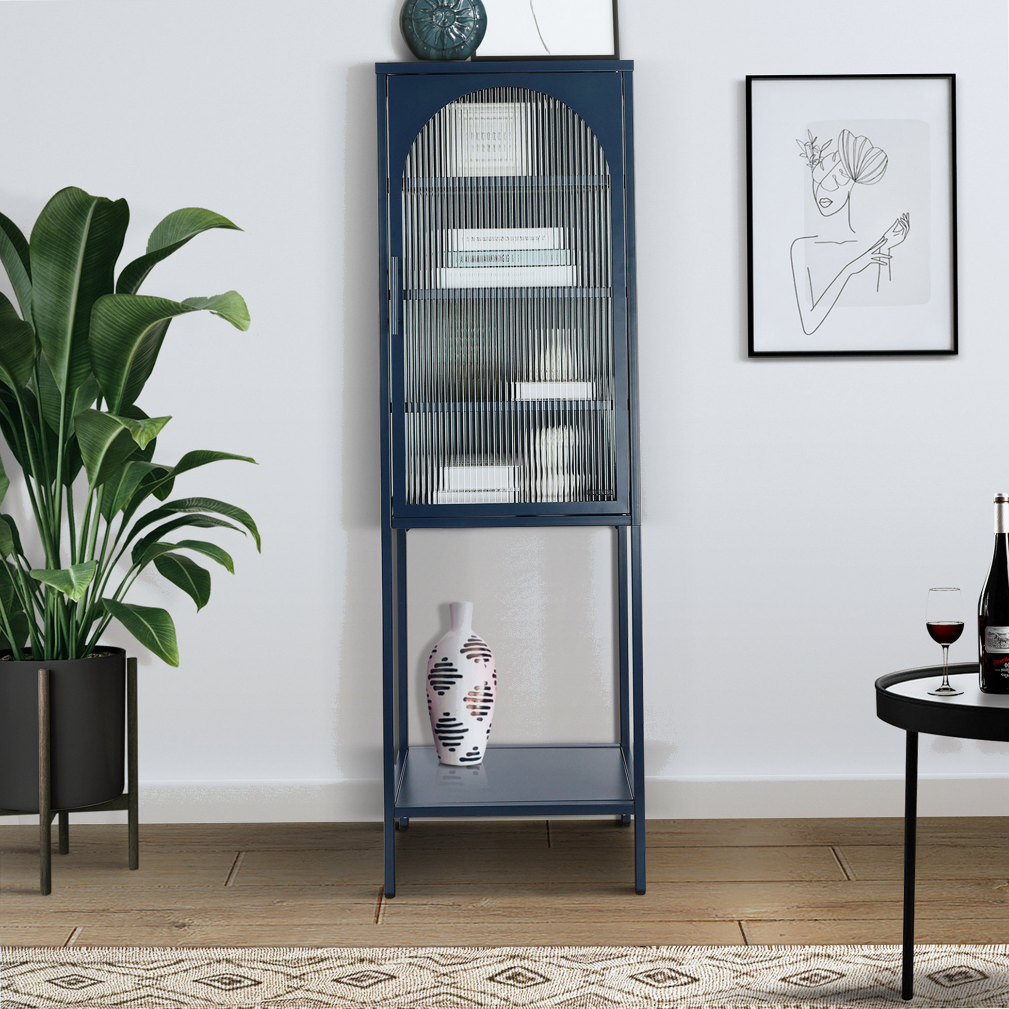 Latitude Run® Donalene Stylish Tempered Glass High Cabinet with Arched ...