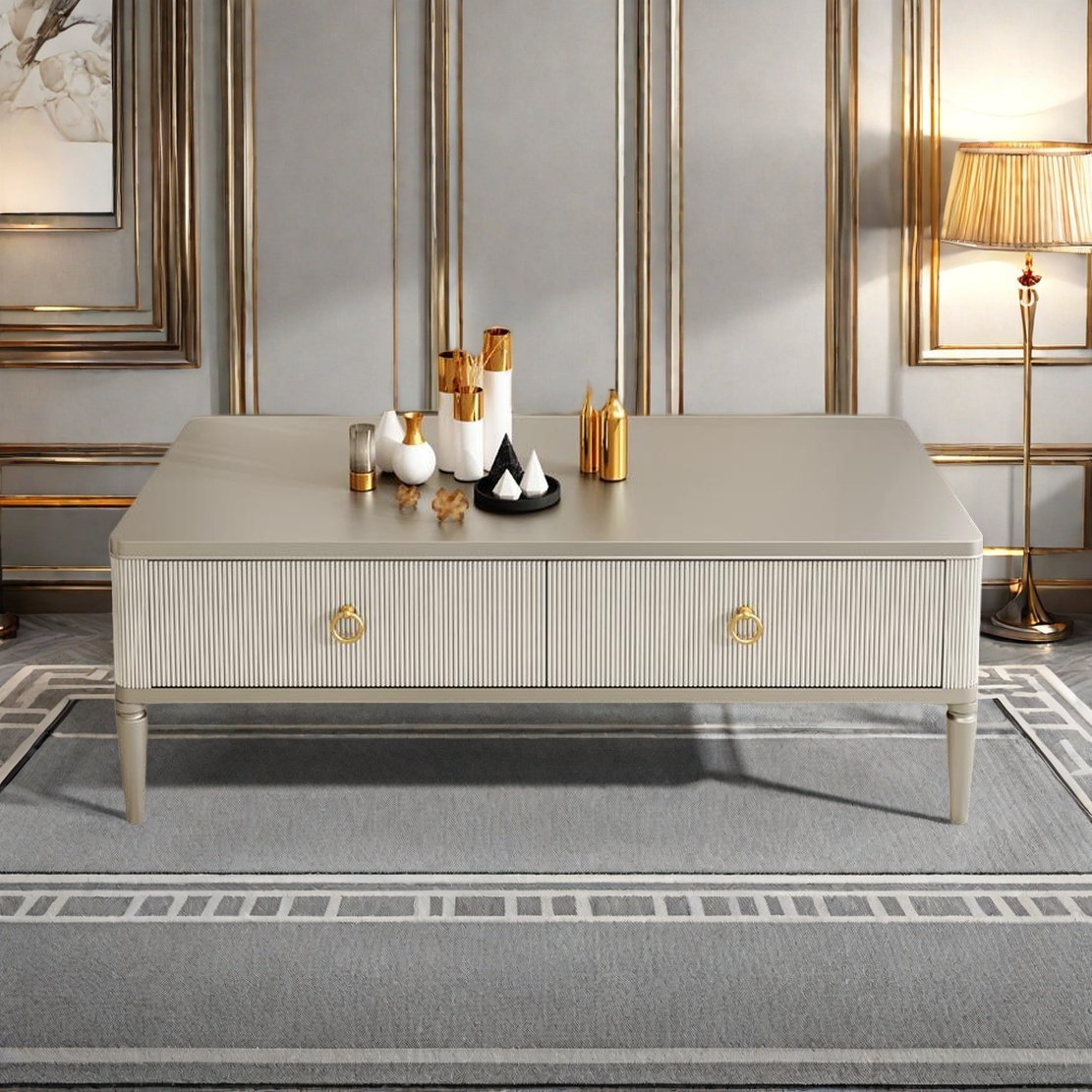 AWORET Modern grey coffee table with gold handle | Wayfair