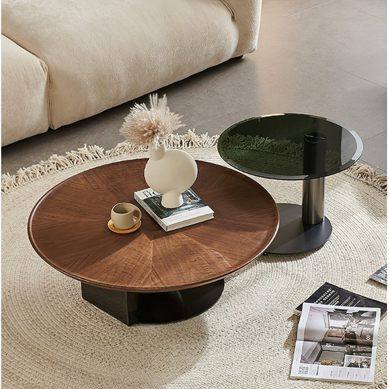 Hokku Designs Daiel Light luxury simple walnut round coffee table | Wayfair
