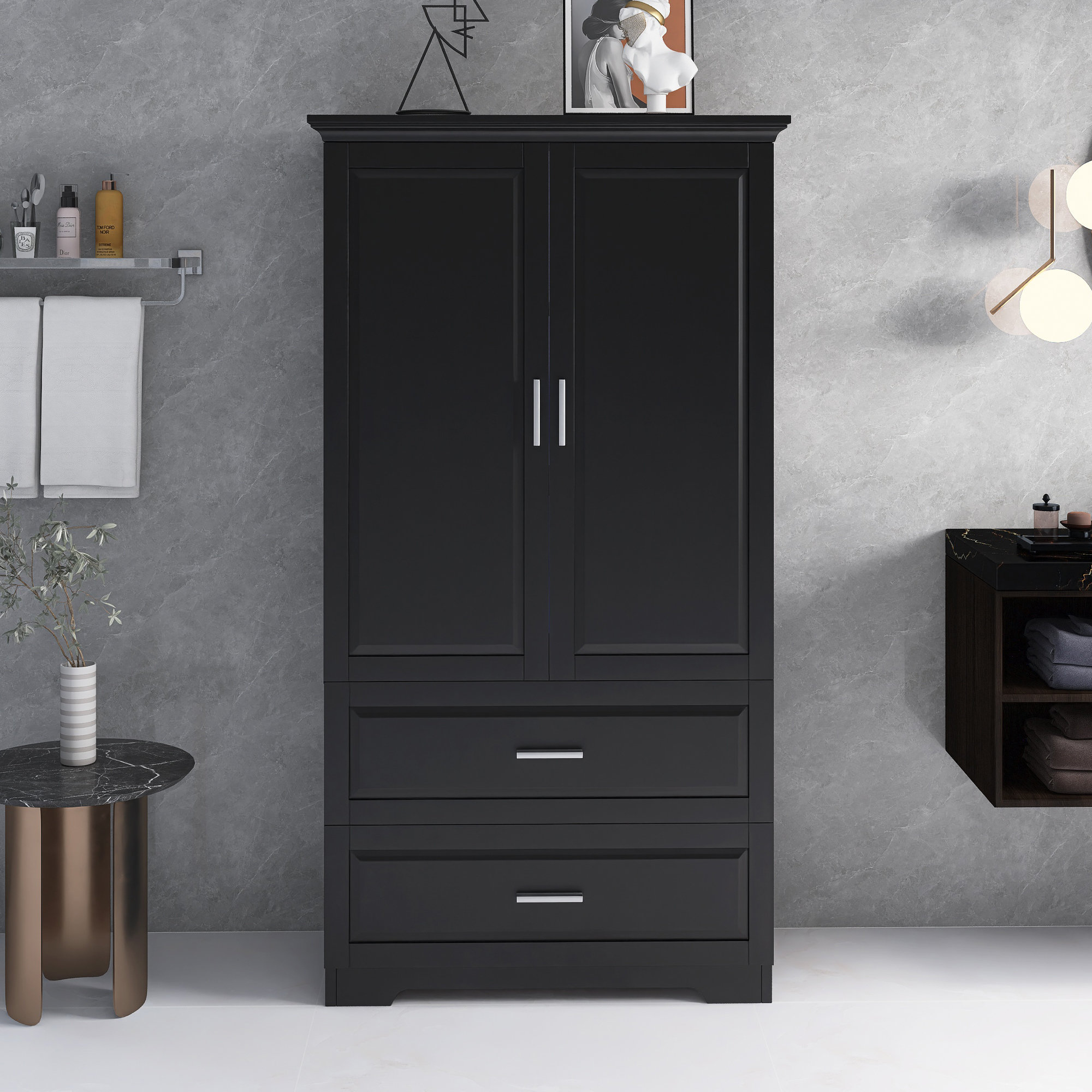 Wildon Home® Tall Bathroom Storage Cabine With Two Doors, Drawers And ...