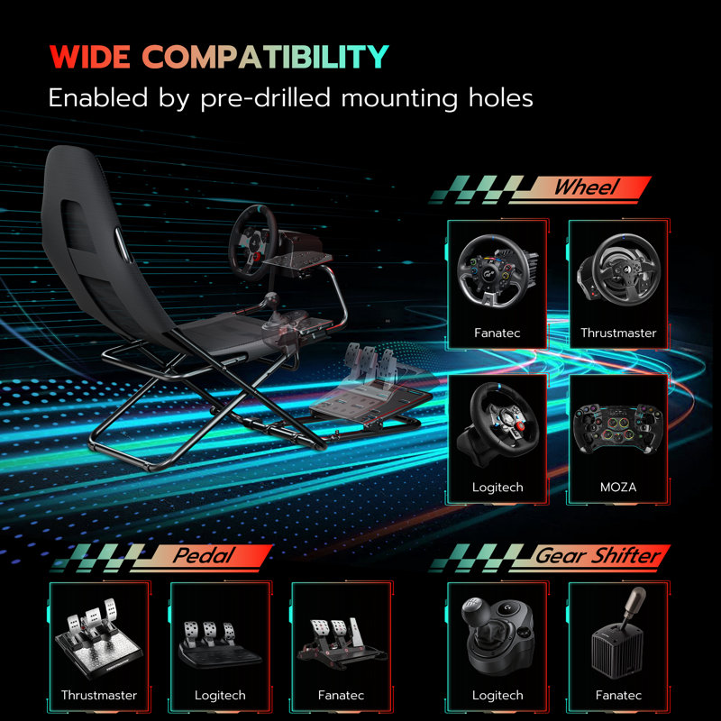 Inbox Zero Racing Simulator Cockpit with Foldable Gaming Chair Fit ...