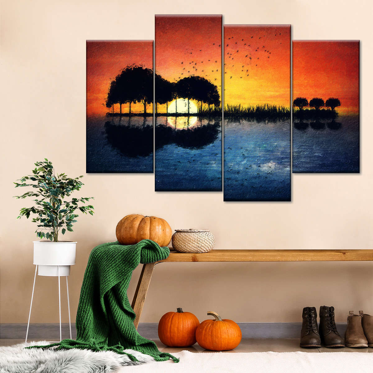 Millwood Pines Guitar Sunset - 4 Piece Wrapped Canvas Set | Wayfair
